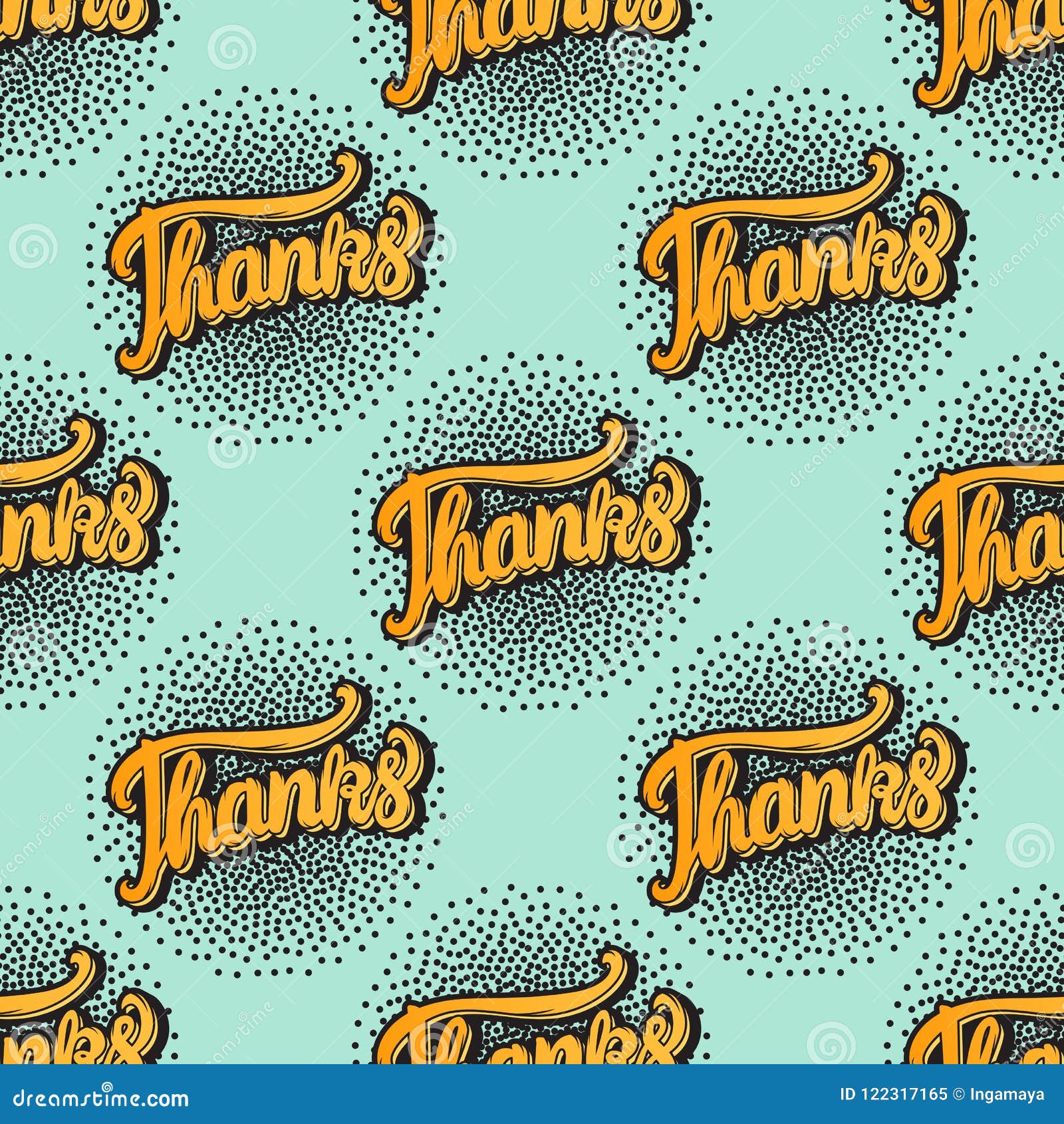 Vector Thanks Hand Lettering Seamless Pattern. Pop Art Style Stock ...