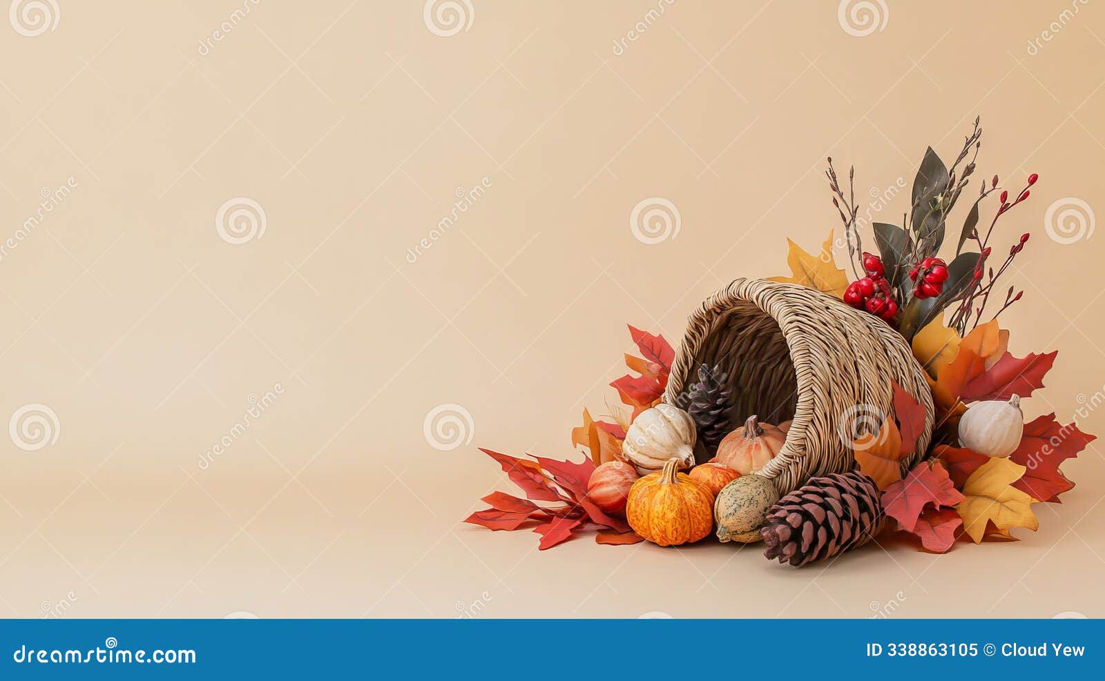 Thanksgiving Background with a Small Cornucopia and Empty Space. Stock ...