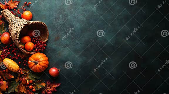 Thanksgiving Background with a Small Cornucopia and Empty Space. Stock ...