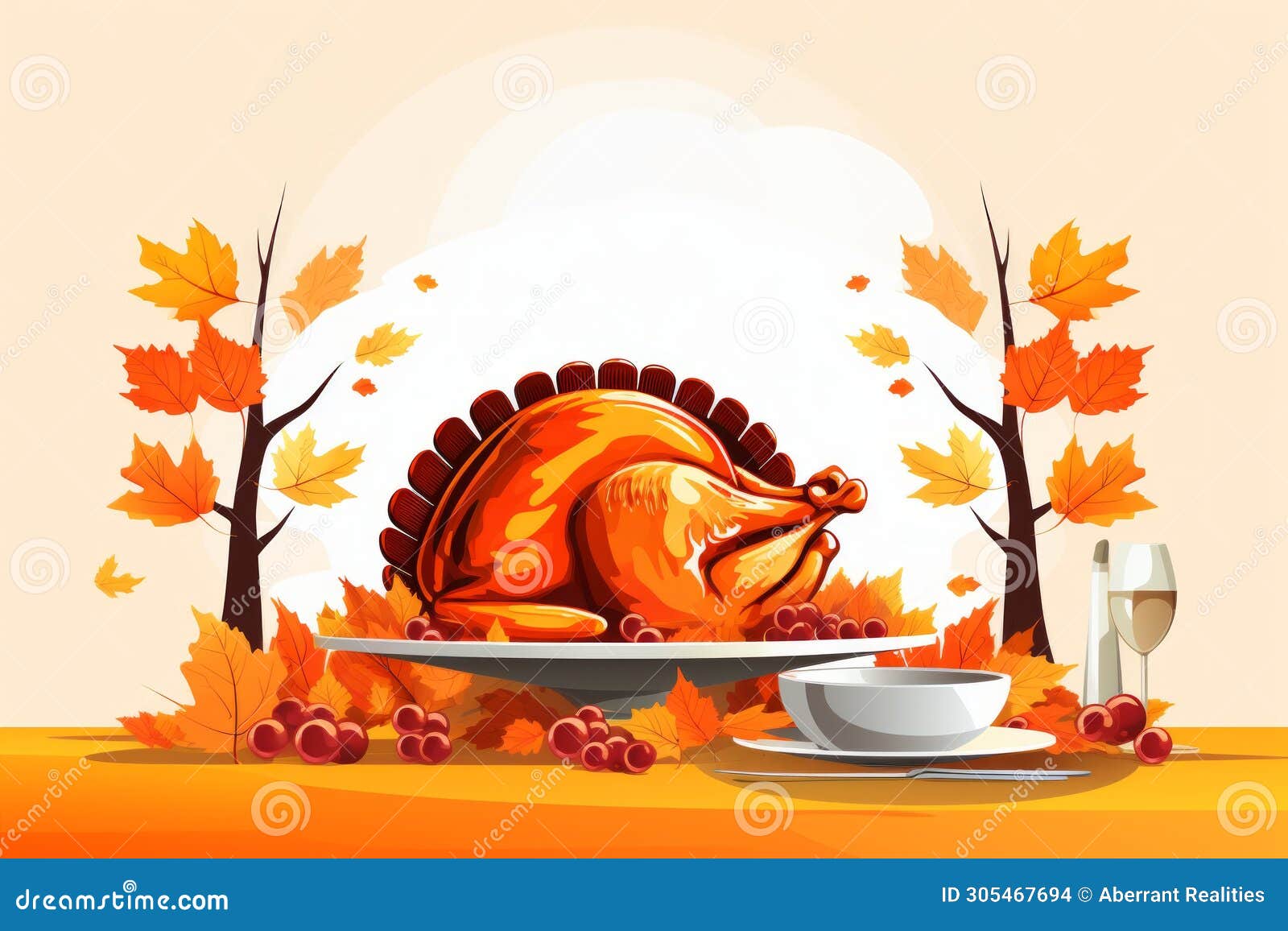 Thanksgiving Background with Turkey and Autumn Leaves Vector ...