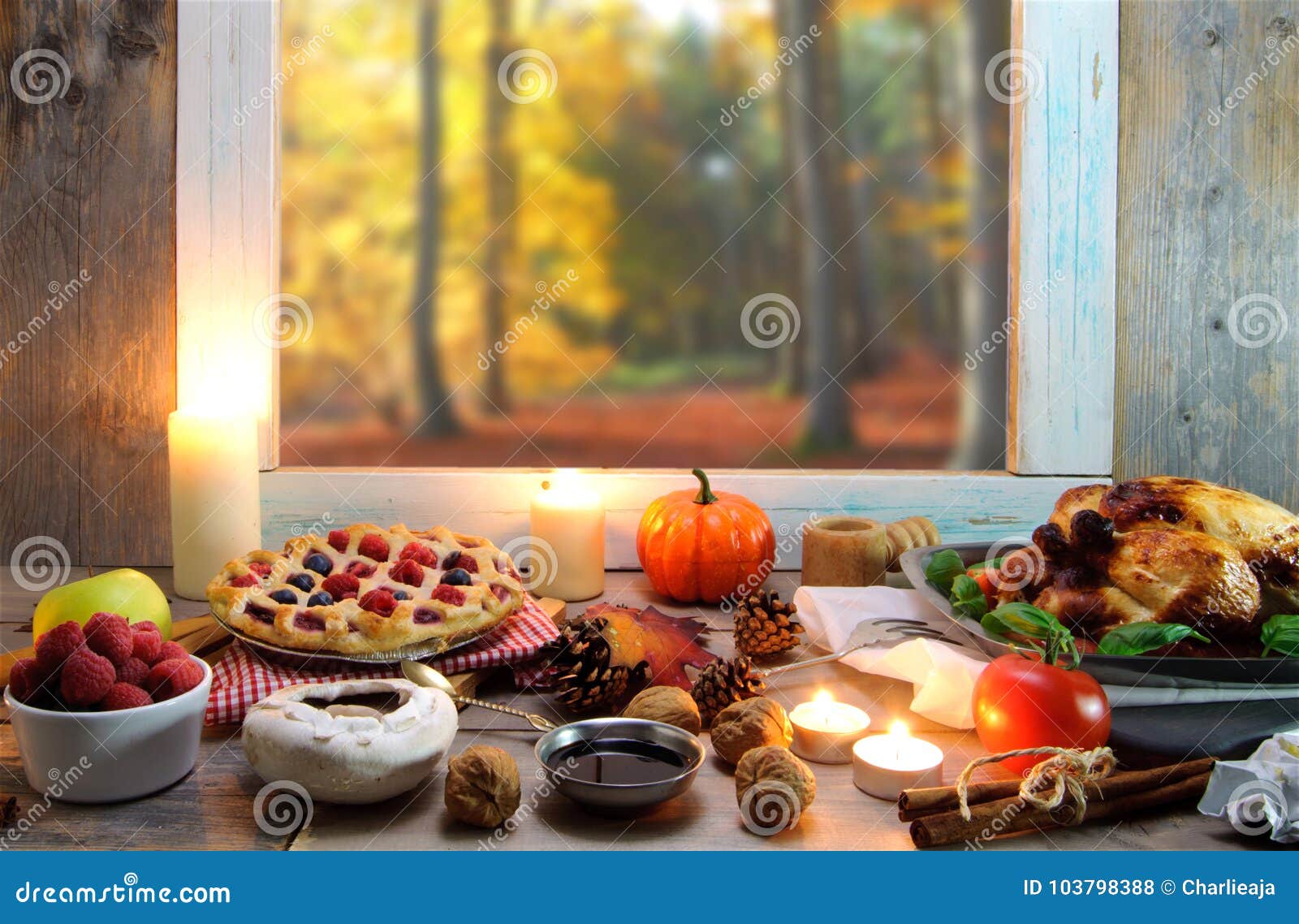 Thanksgiving Background with Window Space Stock Photo - Image of candle ...