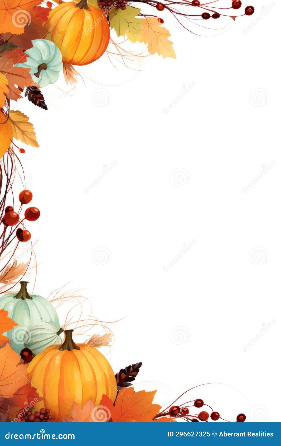 A Thanksgiving Border with Pumpkins Berries and Leaves Stock ...