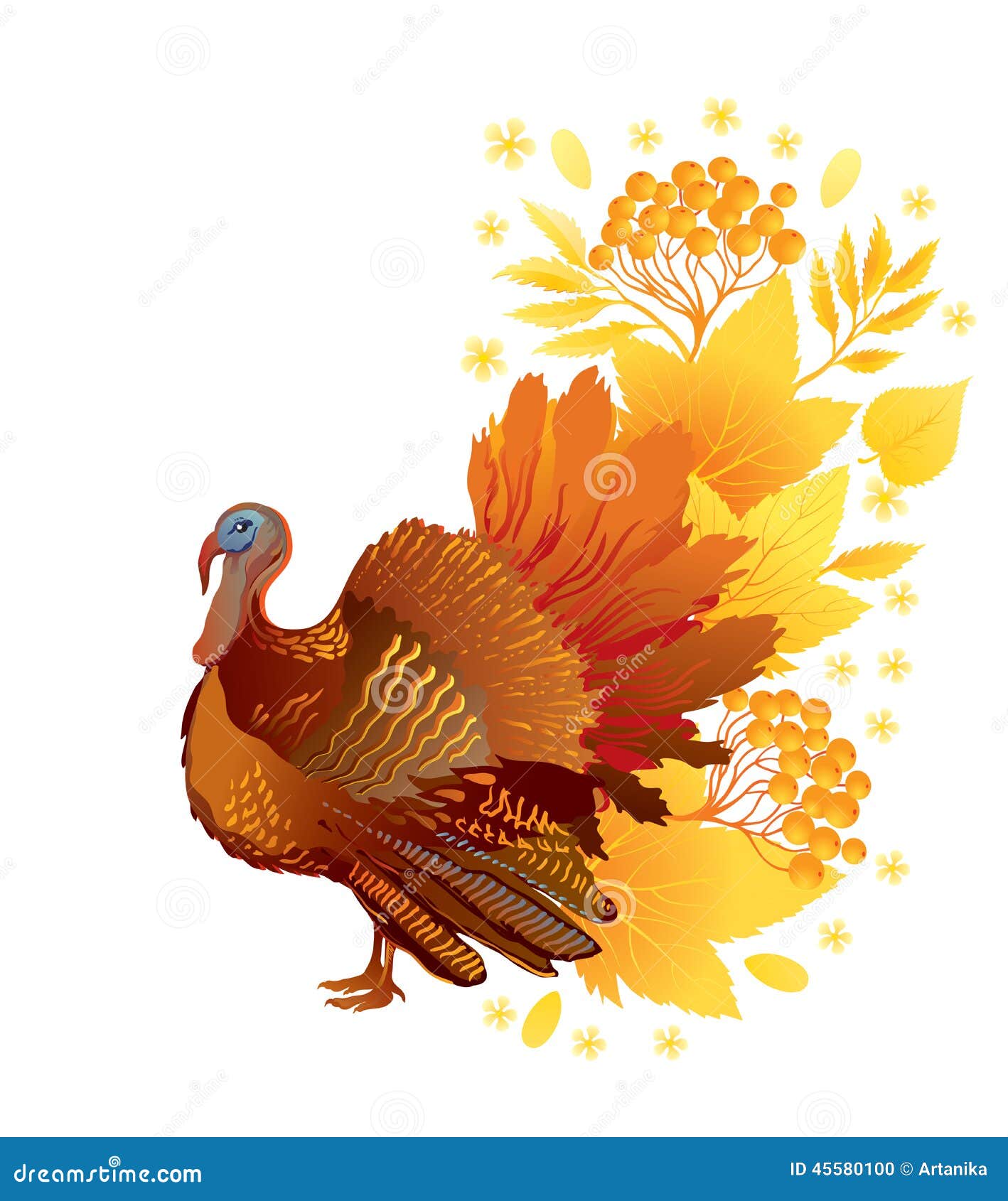 Thanksgiving Card with Turkey Stock Illustration - Illustration of fall ...
