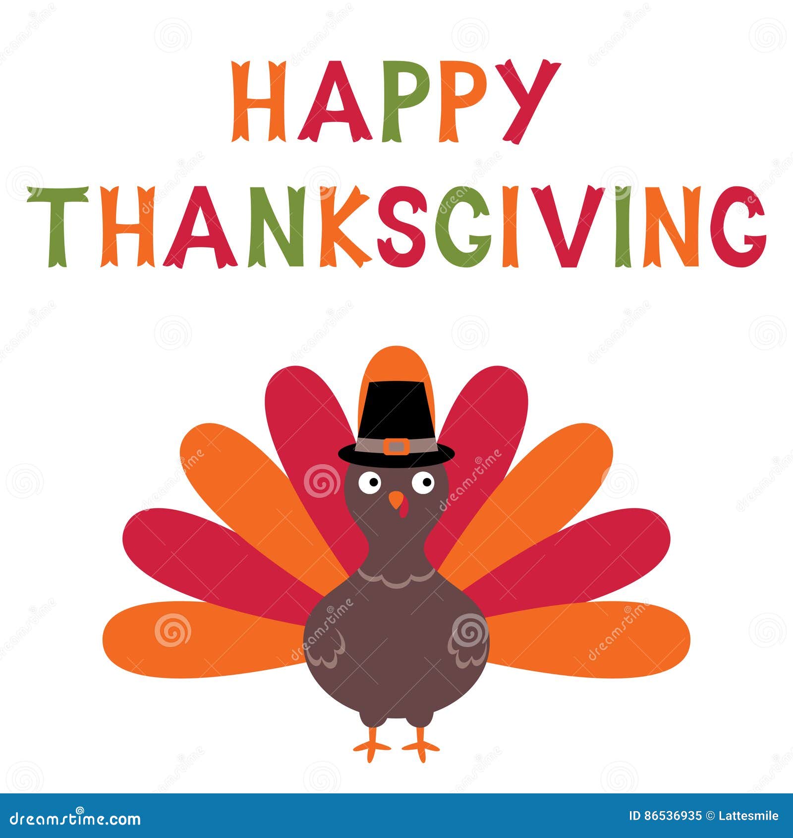 Thanksgiving Card With A Turkey, Text In Hand Lettered Font Royalty ...