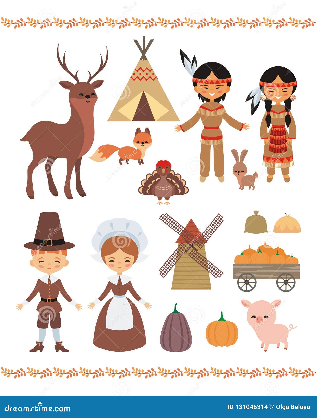 Thanksgiving Characters Set Stock Vector - Illustration of thanksgiving ...