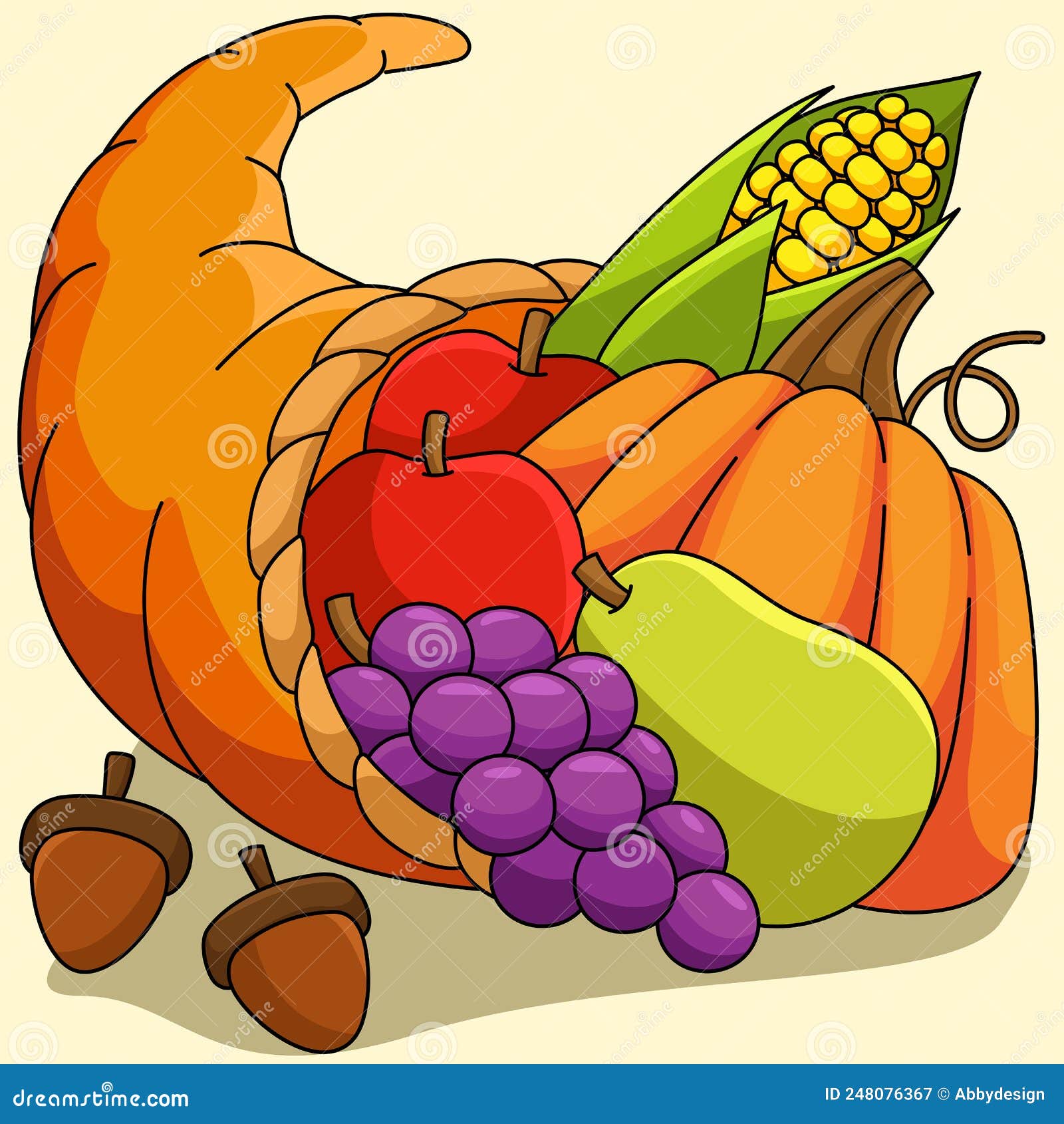 Thanksgiving Cornucopia Colored Cartoon Illustration Stock Vector ...