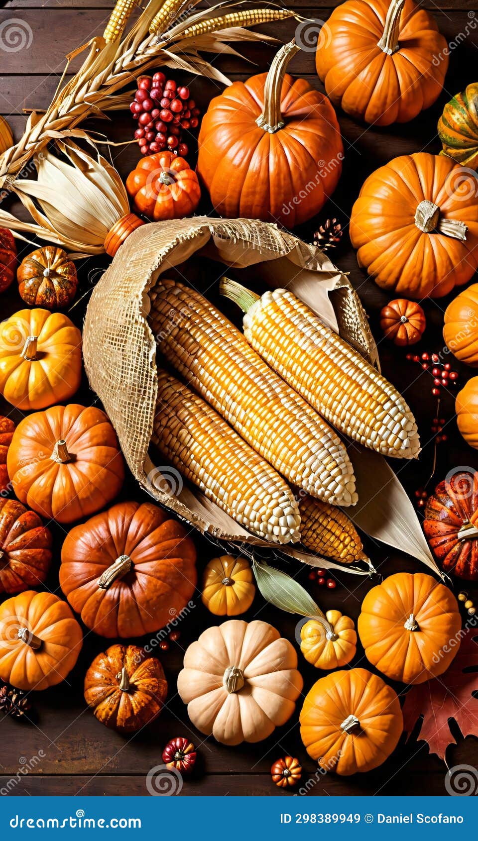 Thanksgiving Cornucopia Overflowing with Ears of Corn and Pumpkin ...