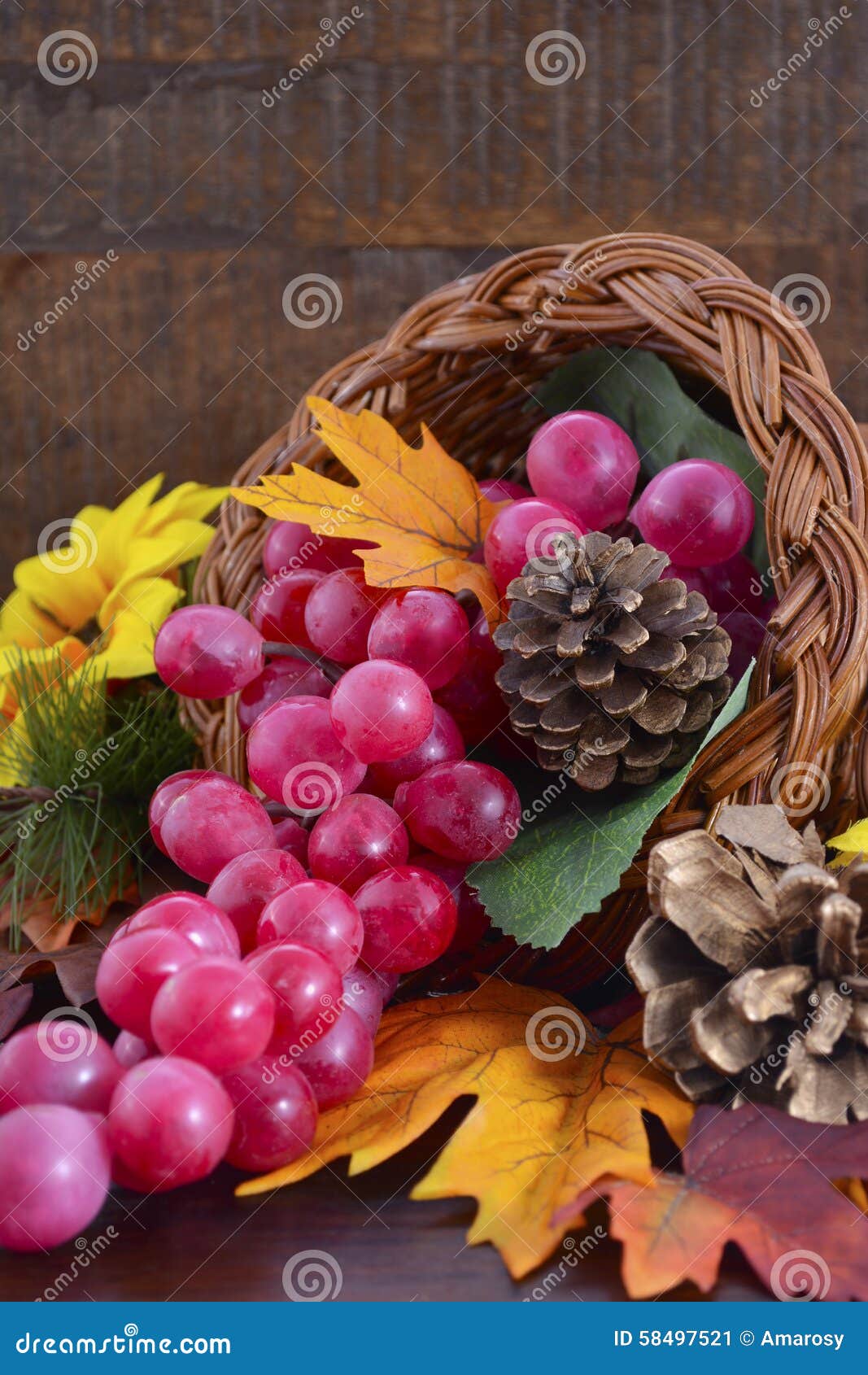 Thanksgiving Cornucopia on Wood Background. Stock Image - Image of cane ...