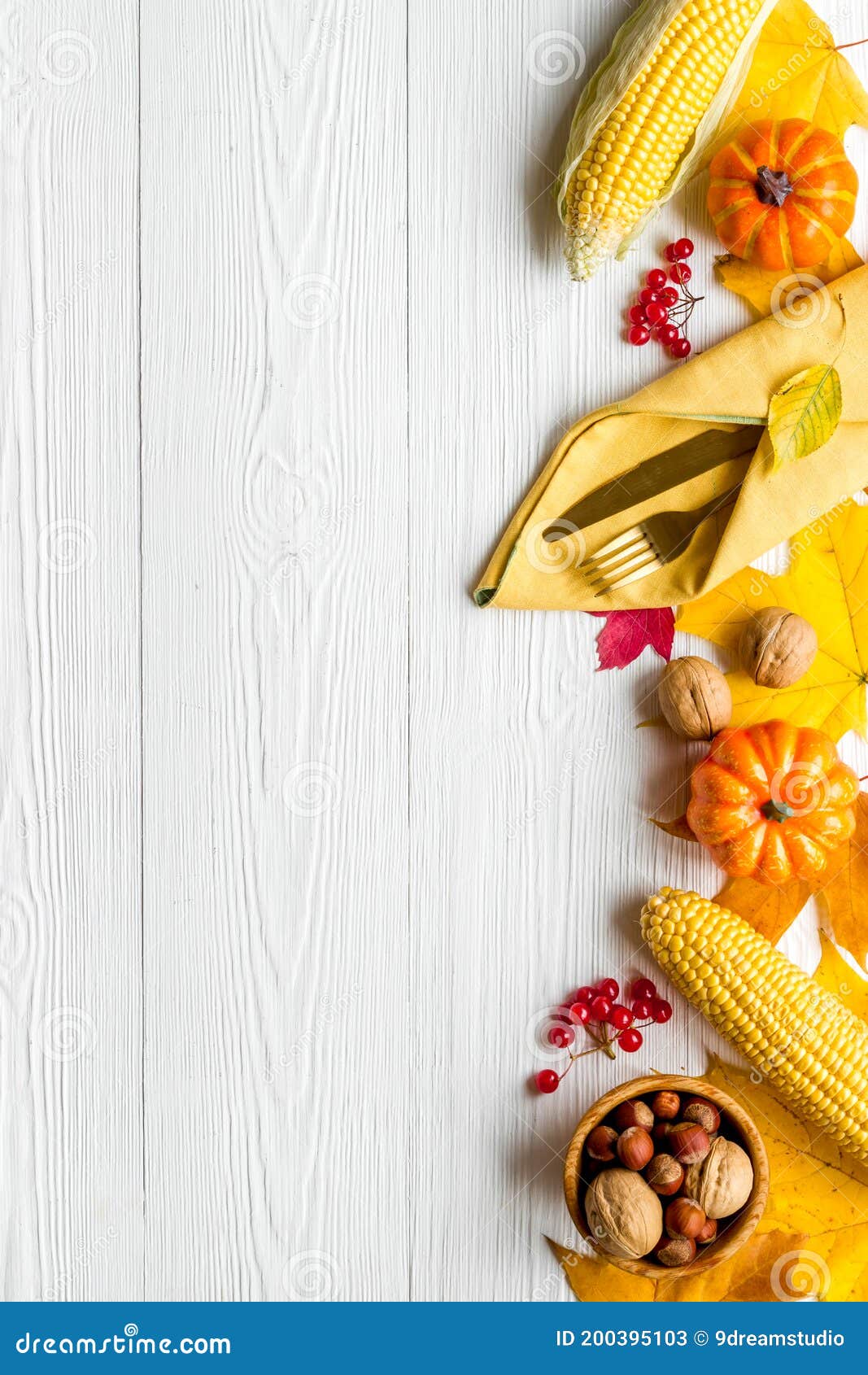 Thanksgiving Day Dinner Table with Autumn Vegetables and Cutlery, Top ...