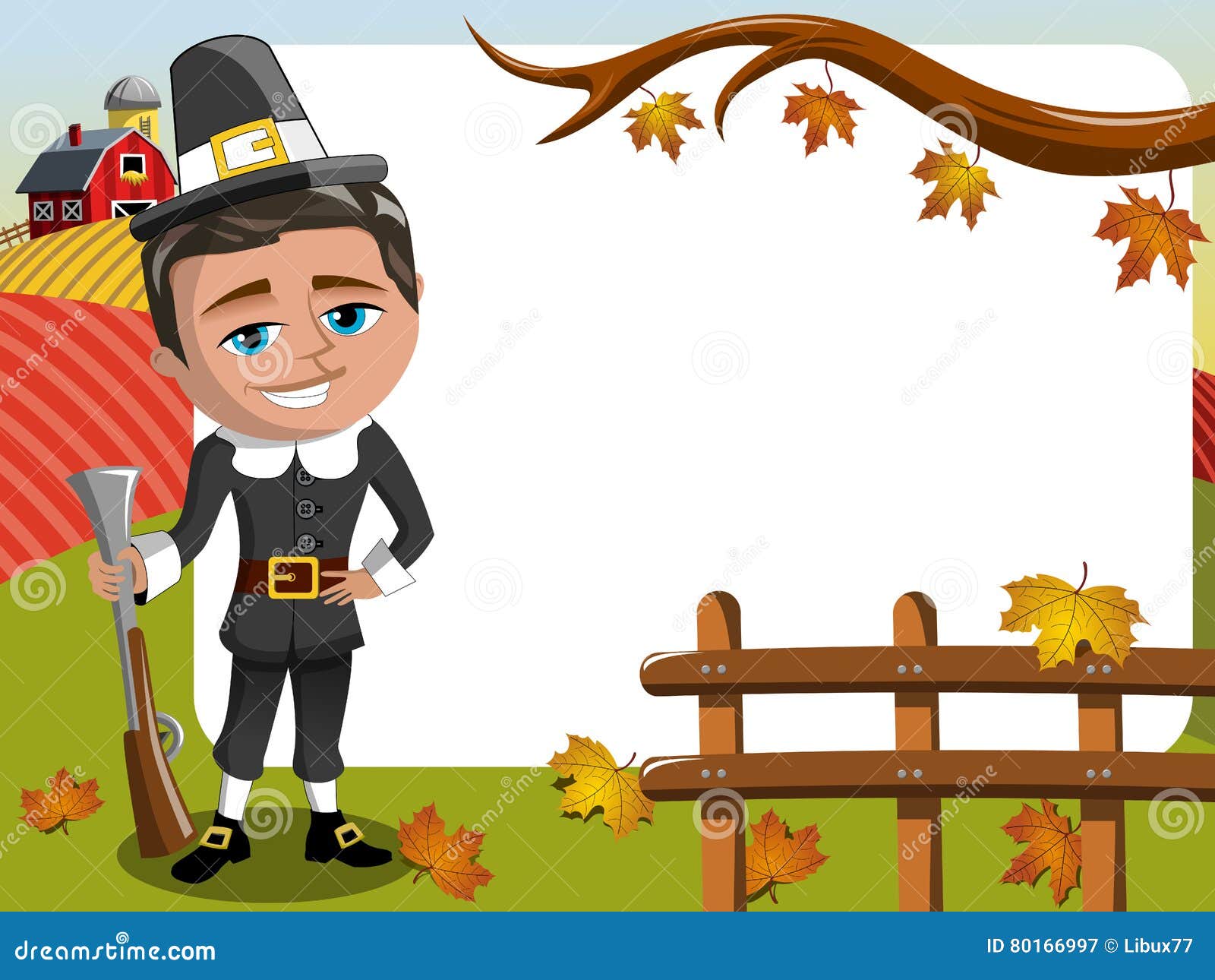 Thanksgiving Day Horizontal Frame Pilgrim Hunter Posing Rifle Stock ...