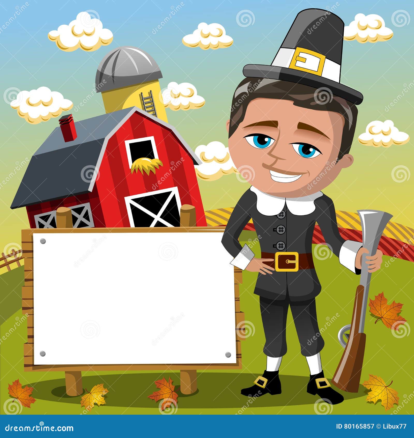 Thanksgiving Day Horizontal Frame Pilgrim Hunter Rifle Blank Banner ...