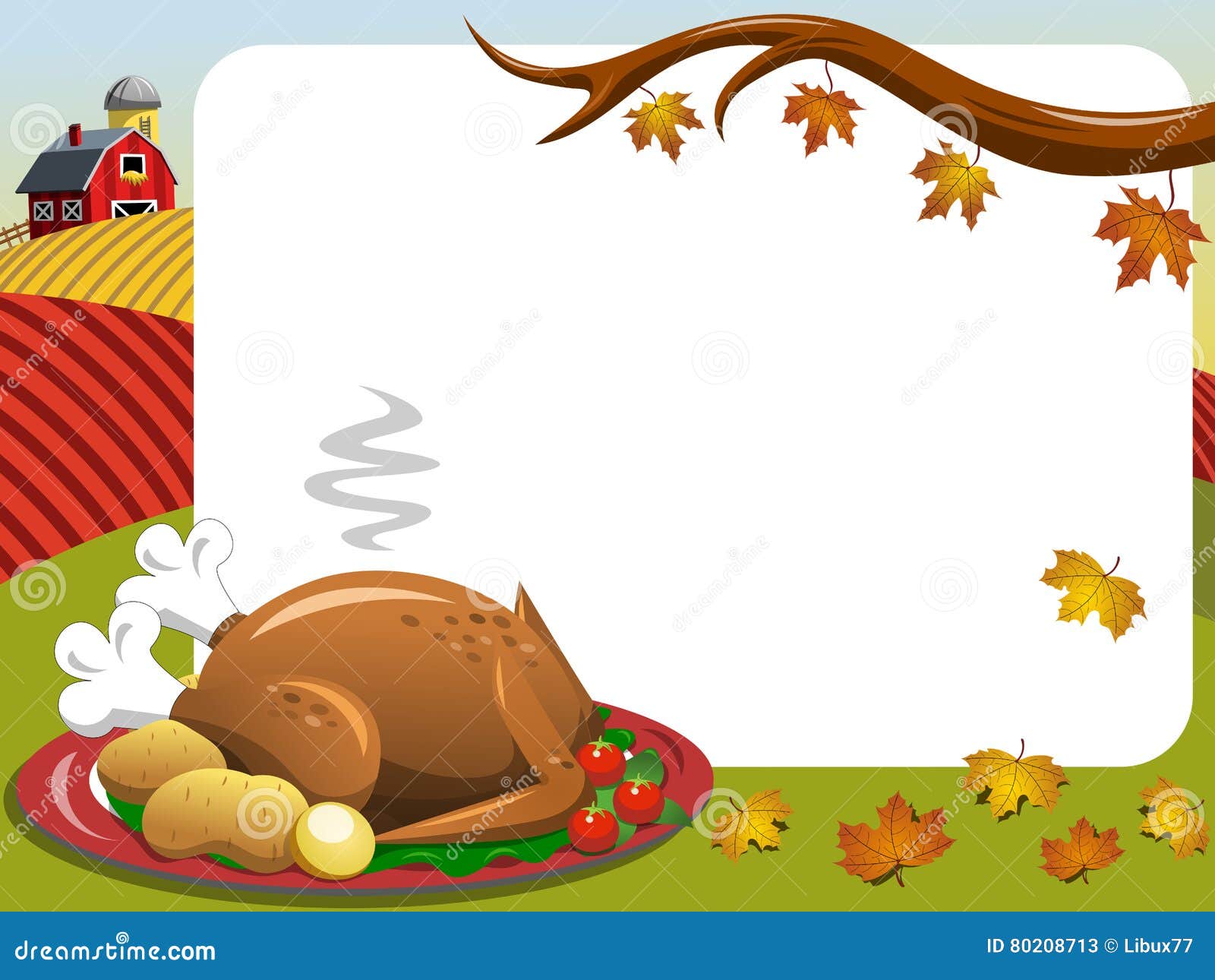 Thanksgiving Day Horizontal Frame Roast Turkey Countryside Stock Vector ...