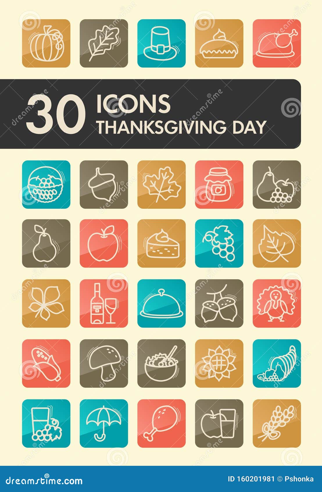 Thanksgiving Day icons set stock vector. Illustration of holiday ...