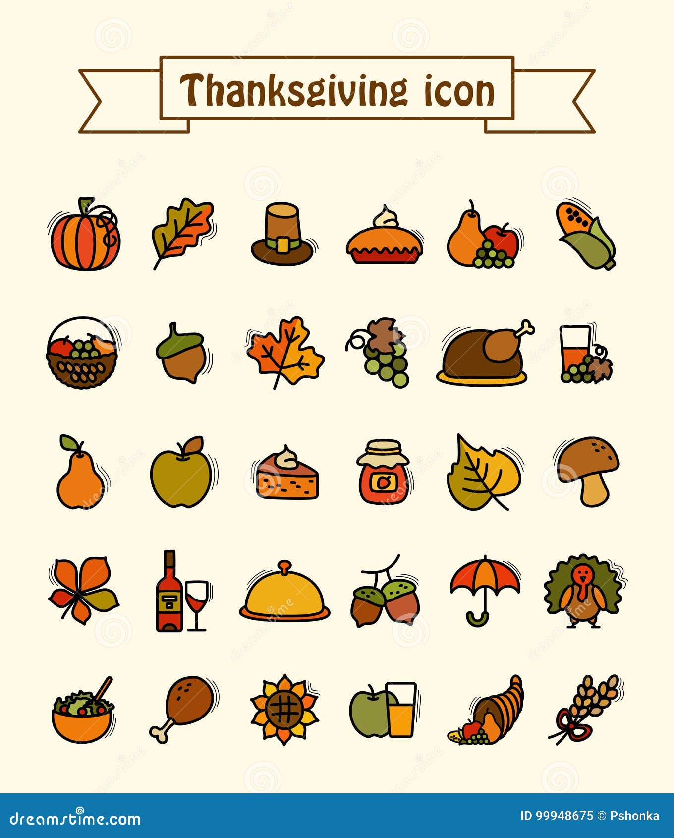 Thanksgiving Day Icons Set. Harvest Stock Vector - Illustration of ...