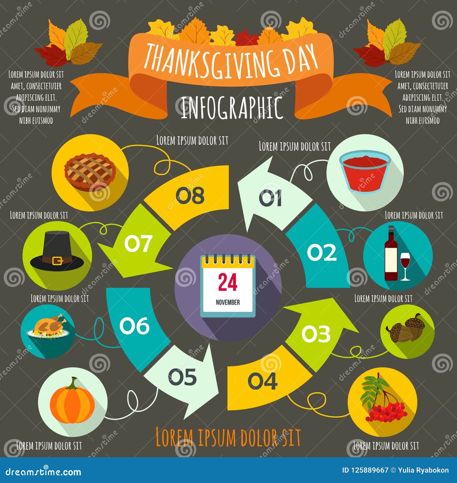 Thanksgiving Day Infographic Elements, Flat Style Stock Illustration ...