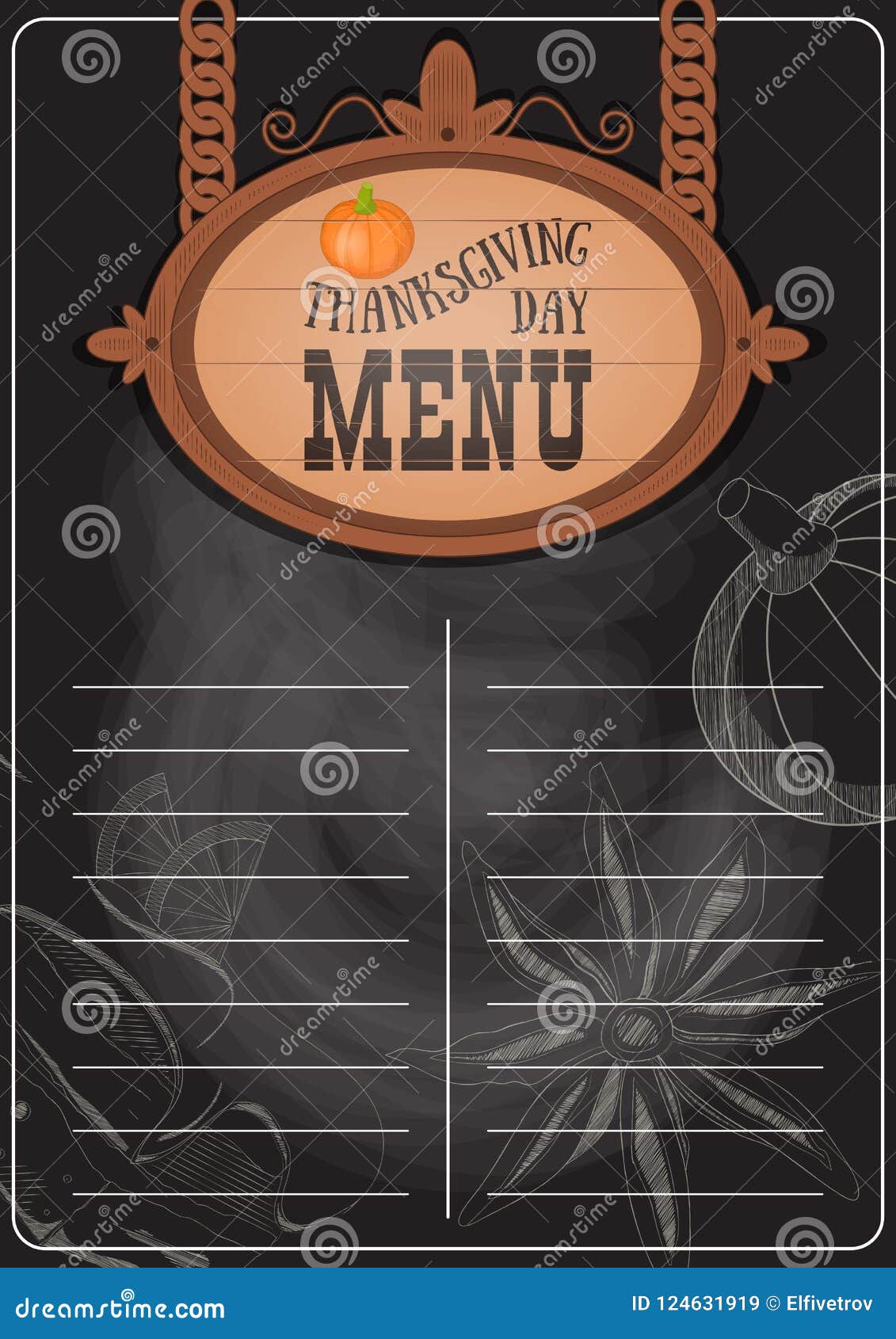 Thanksgiving Day Menu stock vector. Illustration of placemat - 124631919
