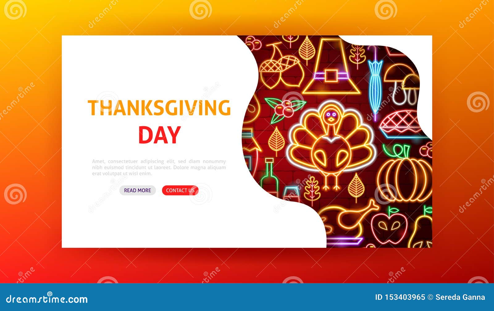 Thanksgiving Day Neon Landing Page Stock Vector - Illustration of icon ...