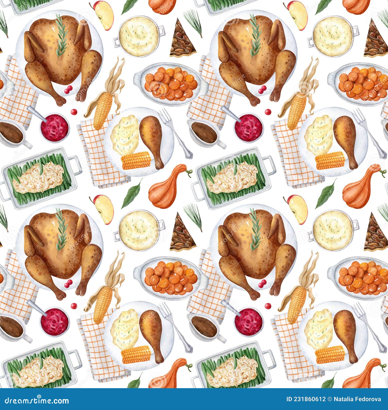 Thanksgiving Day Seamless Pattern Isolated on White Background Stock ...