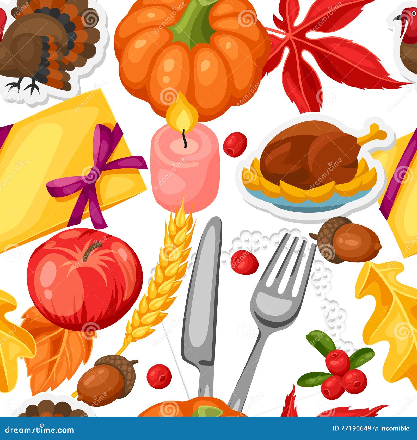 Thanksgiving Day Seamless Pattern. Ornament with Autumn and Holiday ...