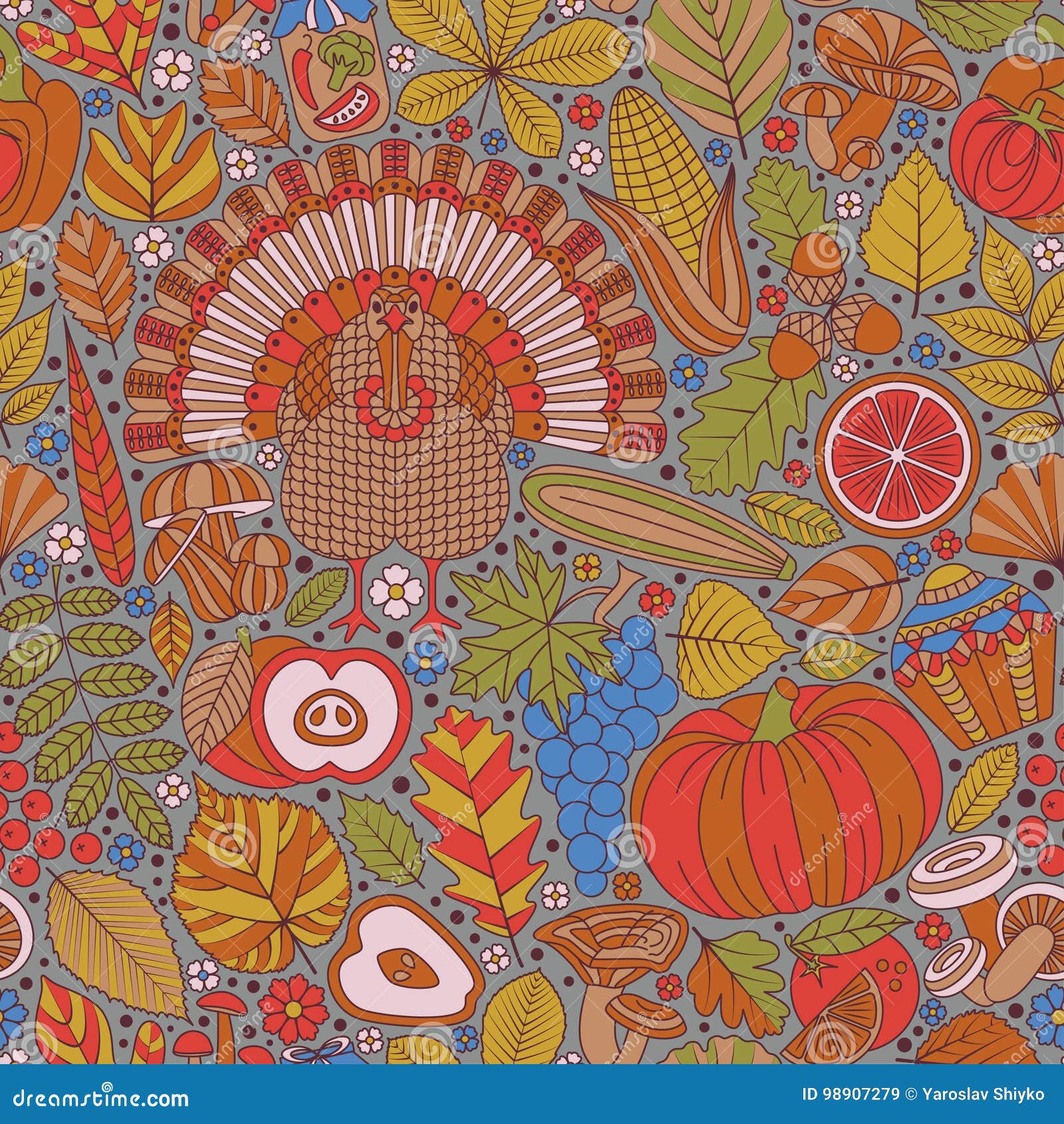 Thanksgiving Day Seamless Pattern. Various Elements for Design Stock ...