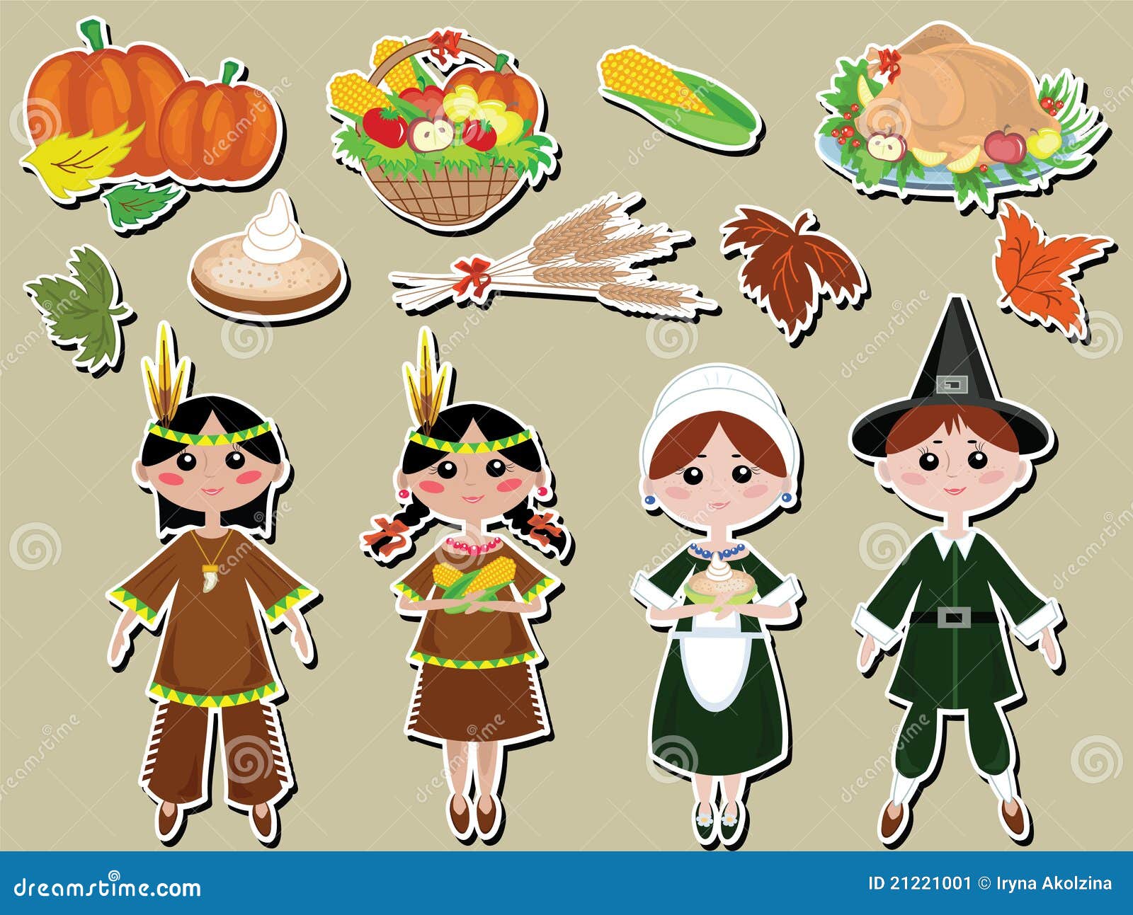 Thanksgiving day set icons stock vector. Illustration of native - 21221001