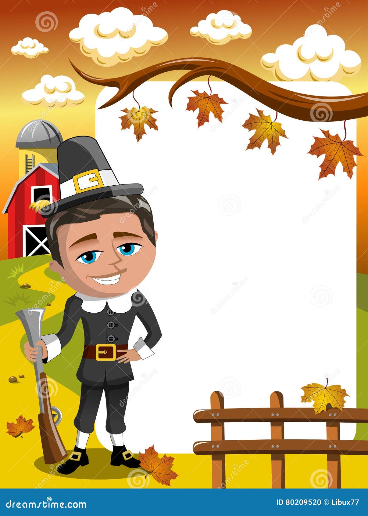 Thanksgiving Day Vertical Frame Pilgrim Hunter Posing Rifle Stock ...