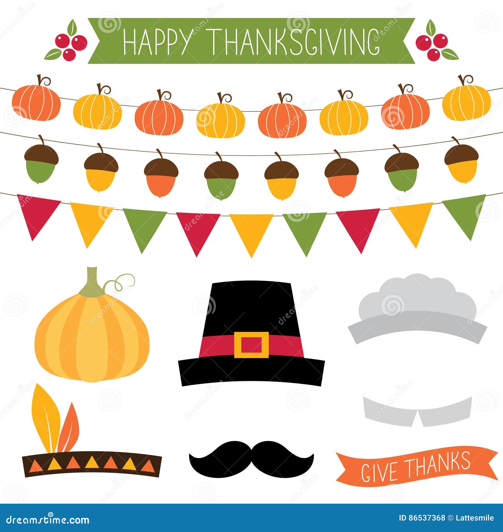 Thanksgiving Decoration and Design Elements Set Stock Vector ...