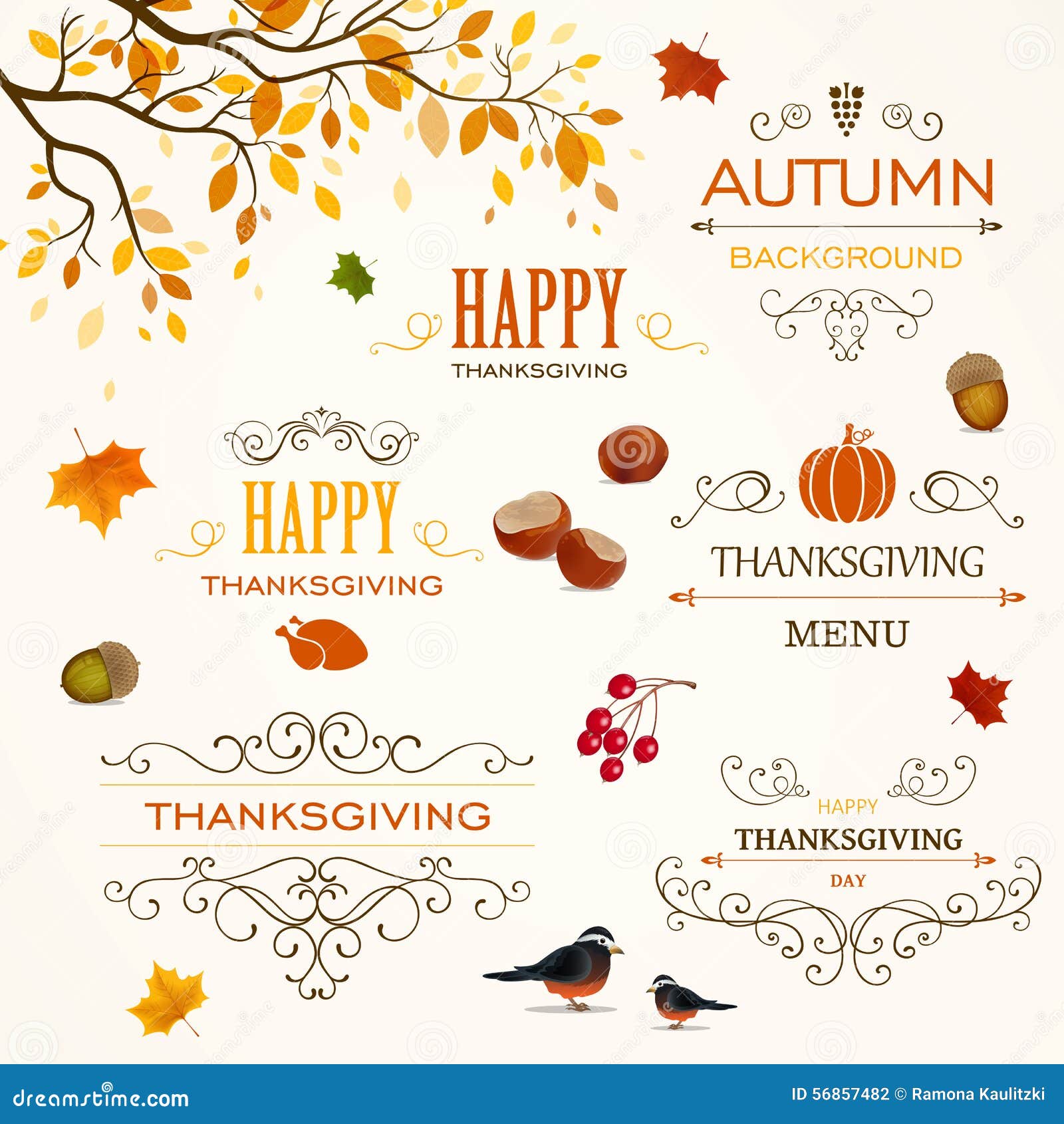 Thanksgiving Design Elements Stock Illustration - Illustration of fall ...