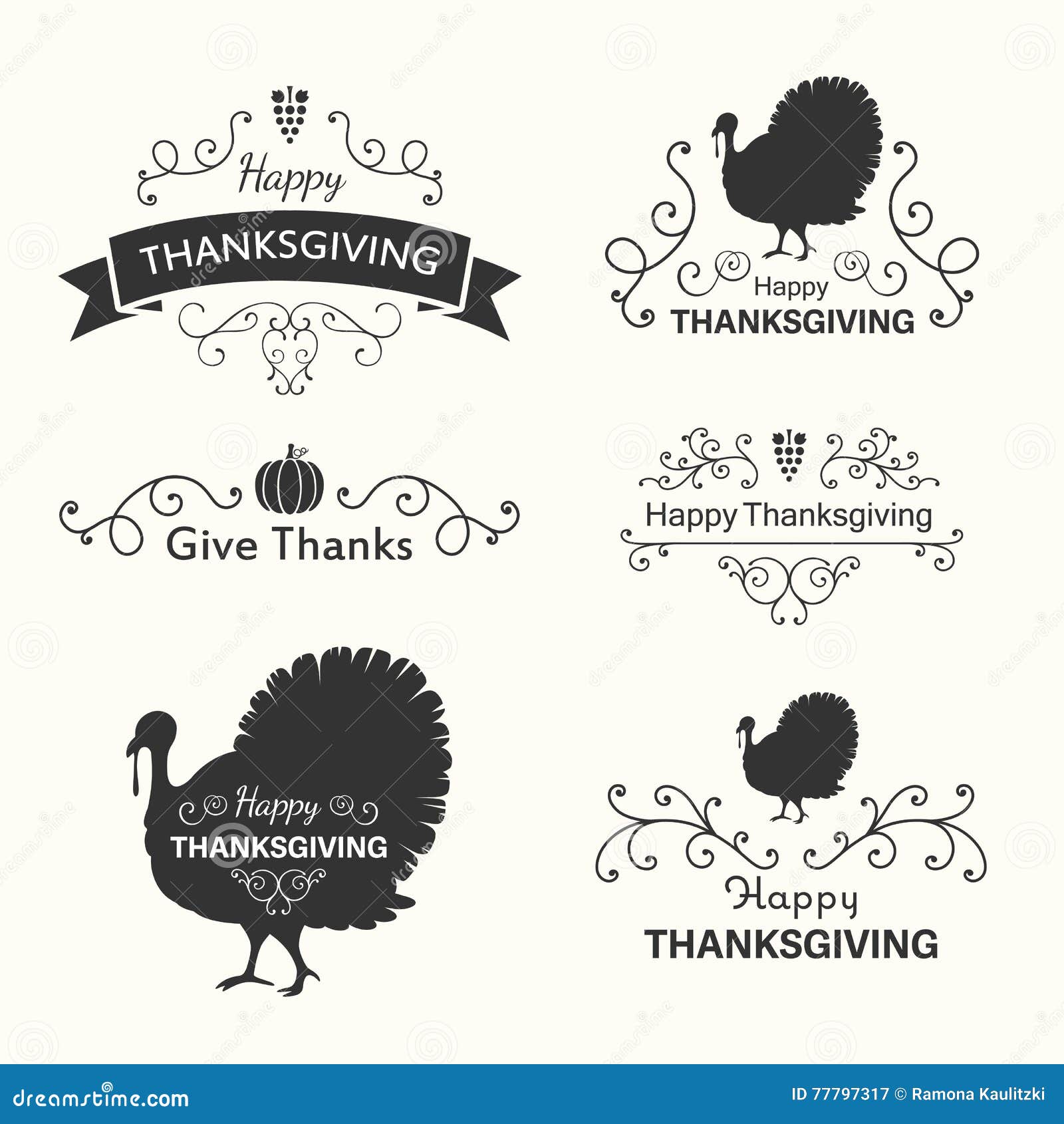 Thanksgiving Design Elements Stock Illustration - Illustration of happy ...