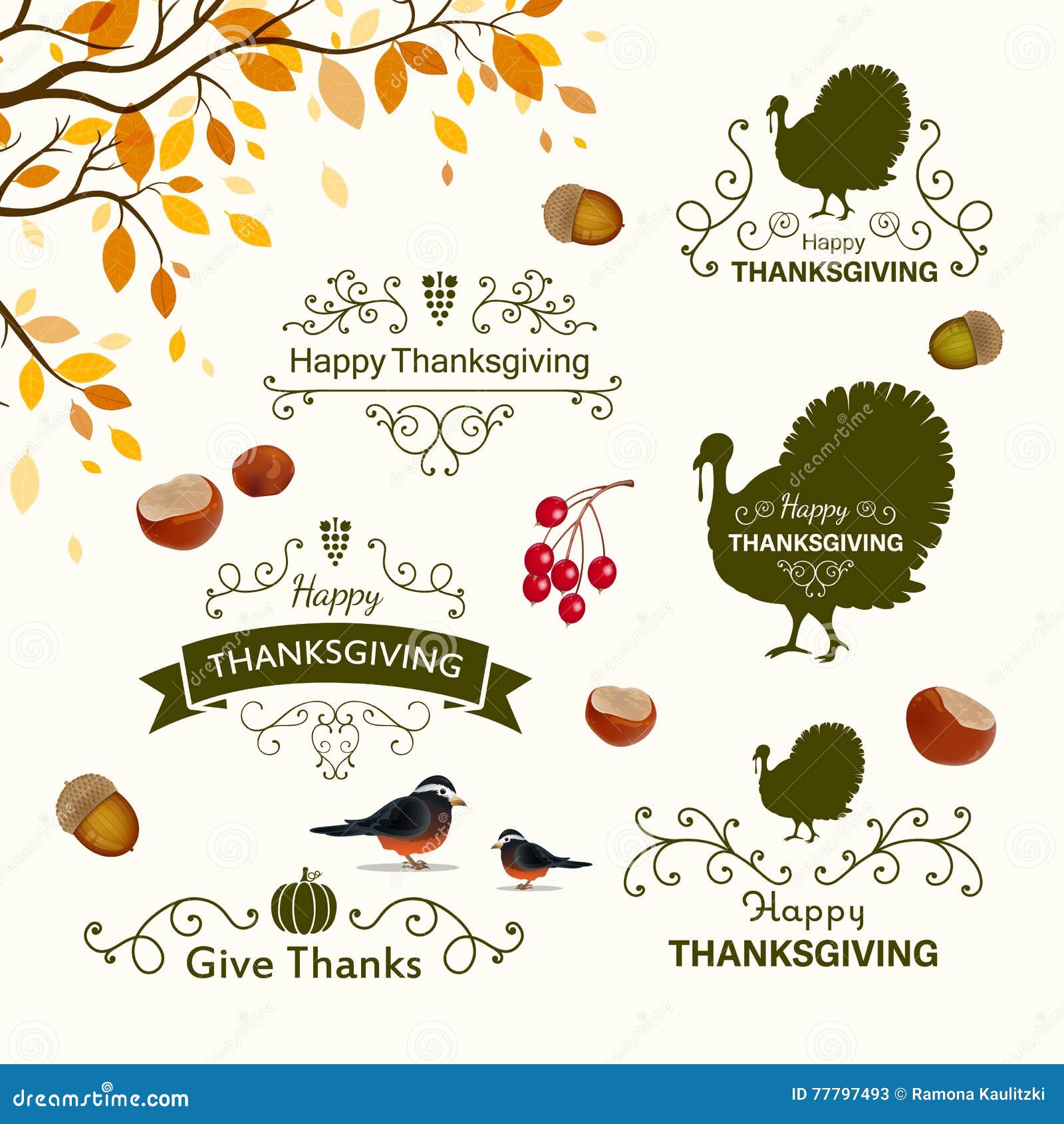 Thanksgiving Design Elements Stock Illustration - Illustration of leaf ...