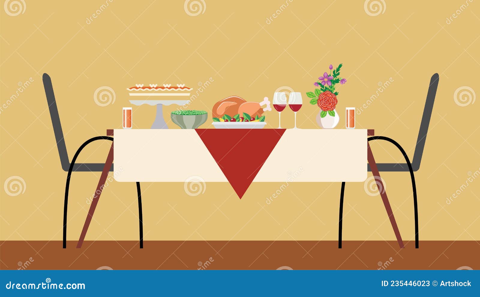 Thanksgiving dinner table stock vector. Illustration of meal - 235446023