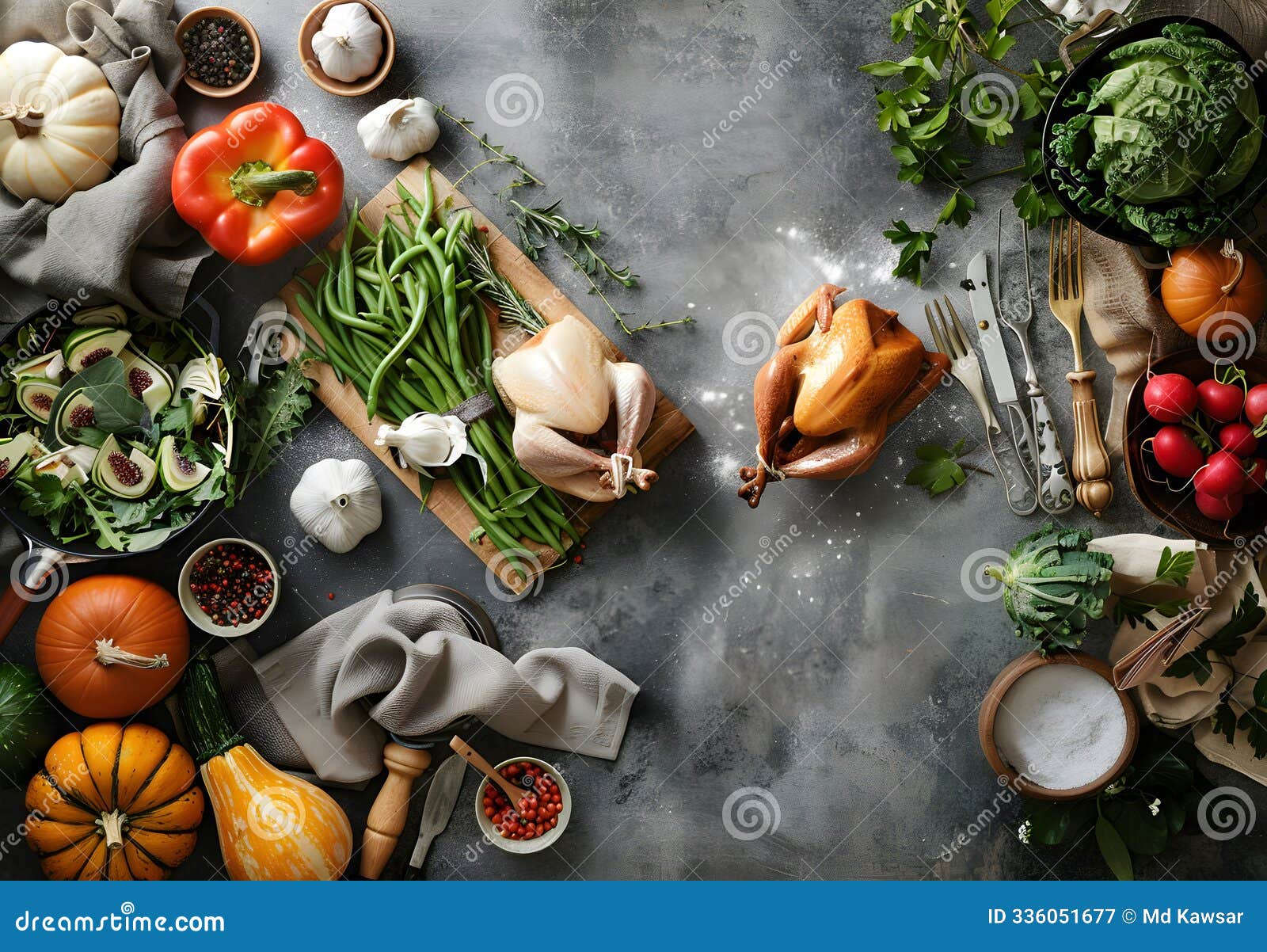 Thanksgiving Dinner Table Ingredients Overhead Stock Illustration ...