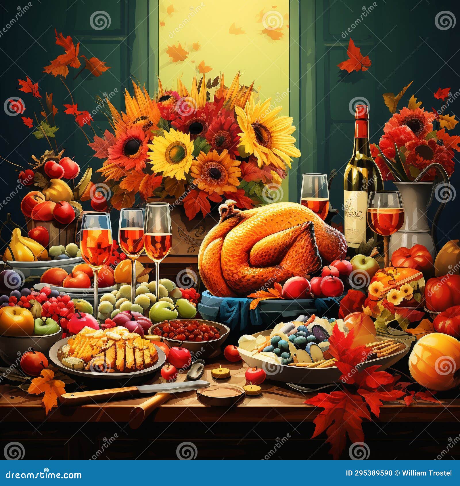Thanksgiving Dinner Table stock illustration. Illustration of wine ...
