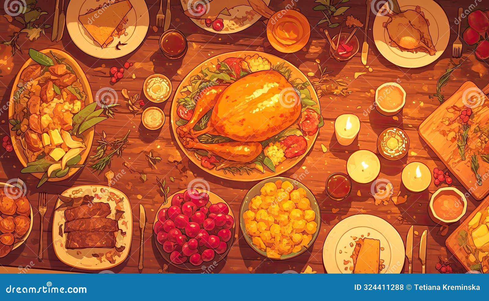 Thanksgiving Dinner Table with Vibrant Brown Backdrop Stock Photo ...