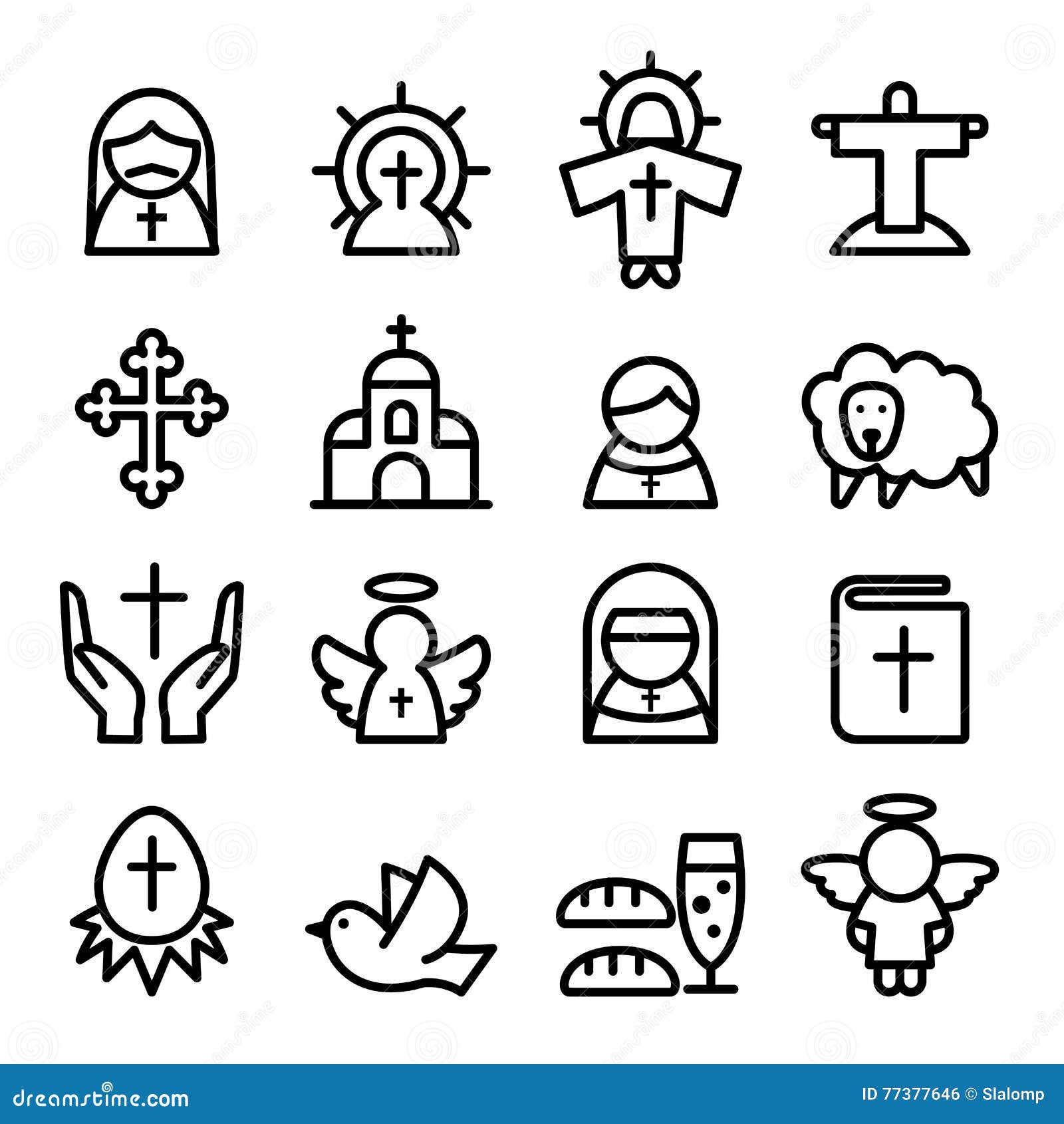 Thanksgiving , Easter, God , Christian Icon Set in Thin Line Sty Stock ...