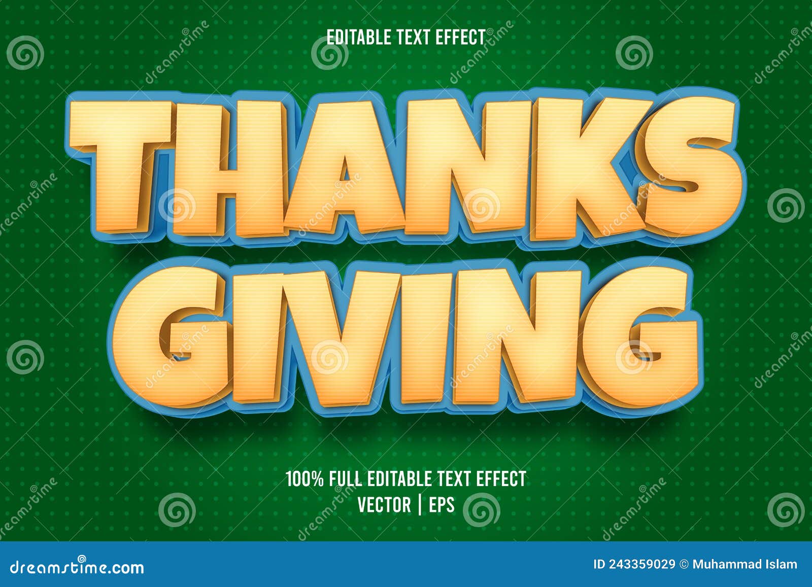 Thanksgiving Editable Text Effect Cartoon Style Stock Vector ...