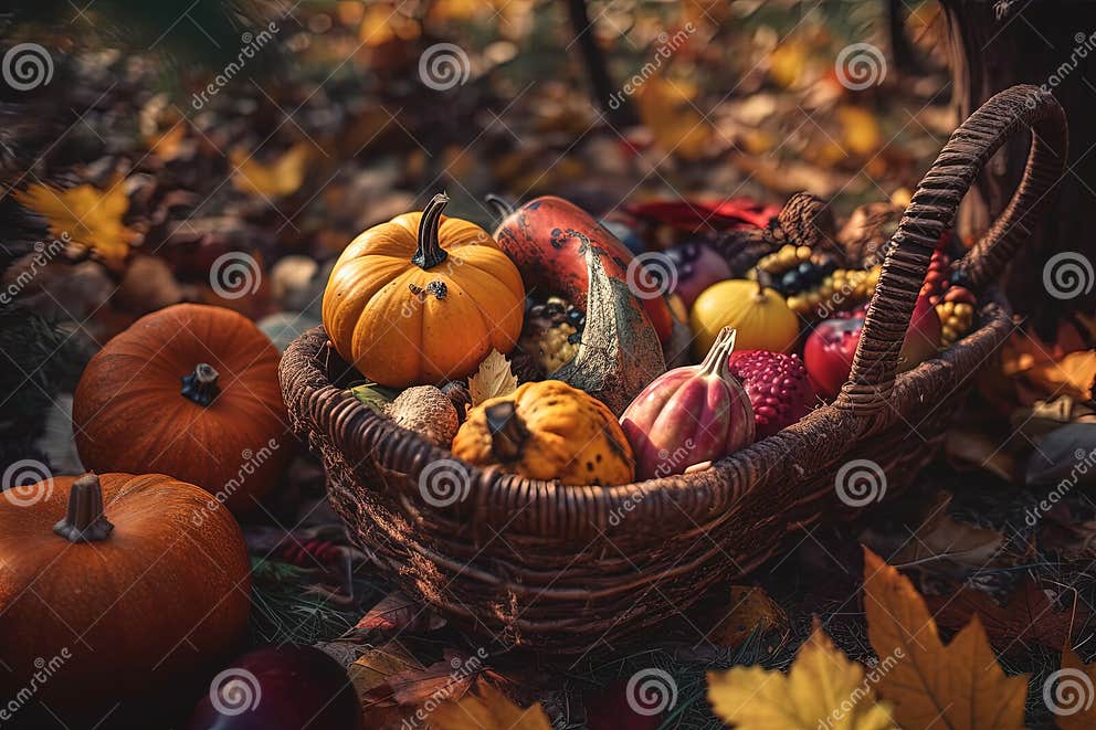 Thanksgiving Fall Autumn Cornucopia. Generative AI Stock Illustration ...