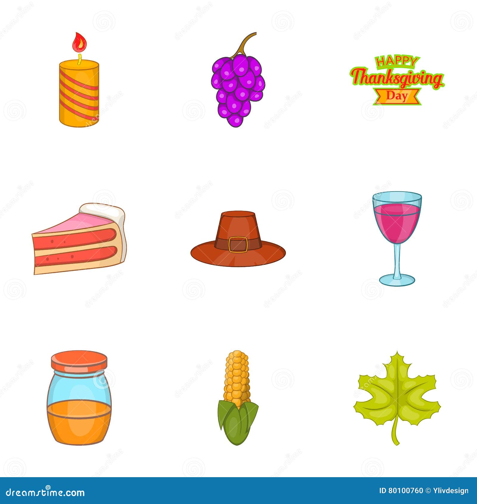 Thanksgiving Feast Icons Set, Cartoon Style Stock Vector - Illustration ...