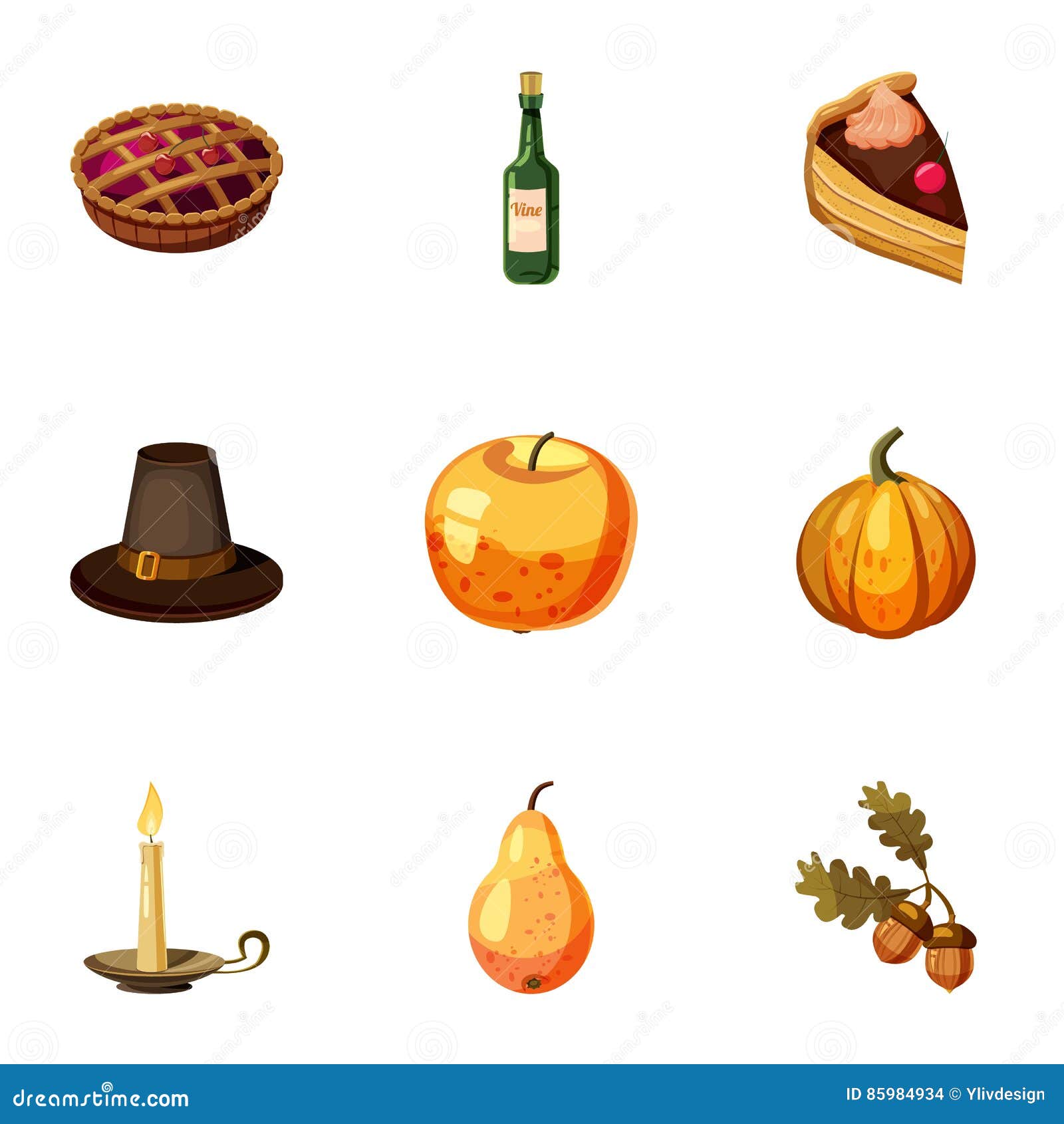 Thanksgiving Feast Icons Set, Cartoon Style Stock Vector - Illustration ...
