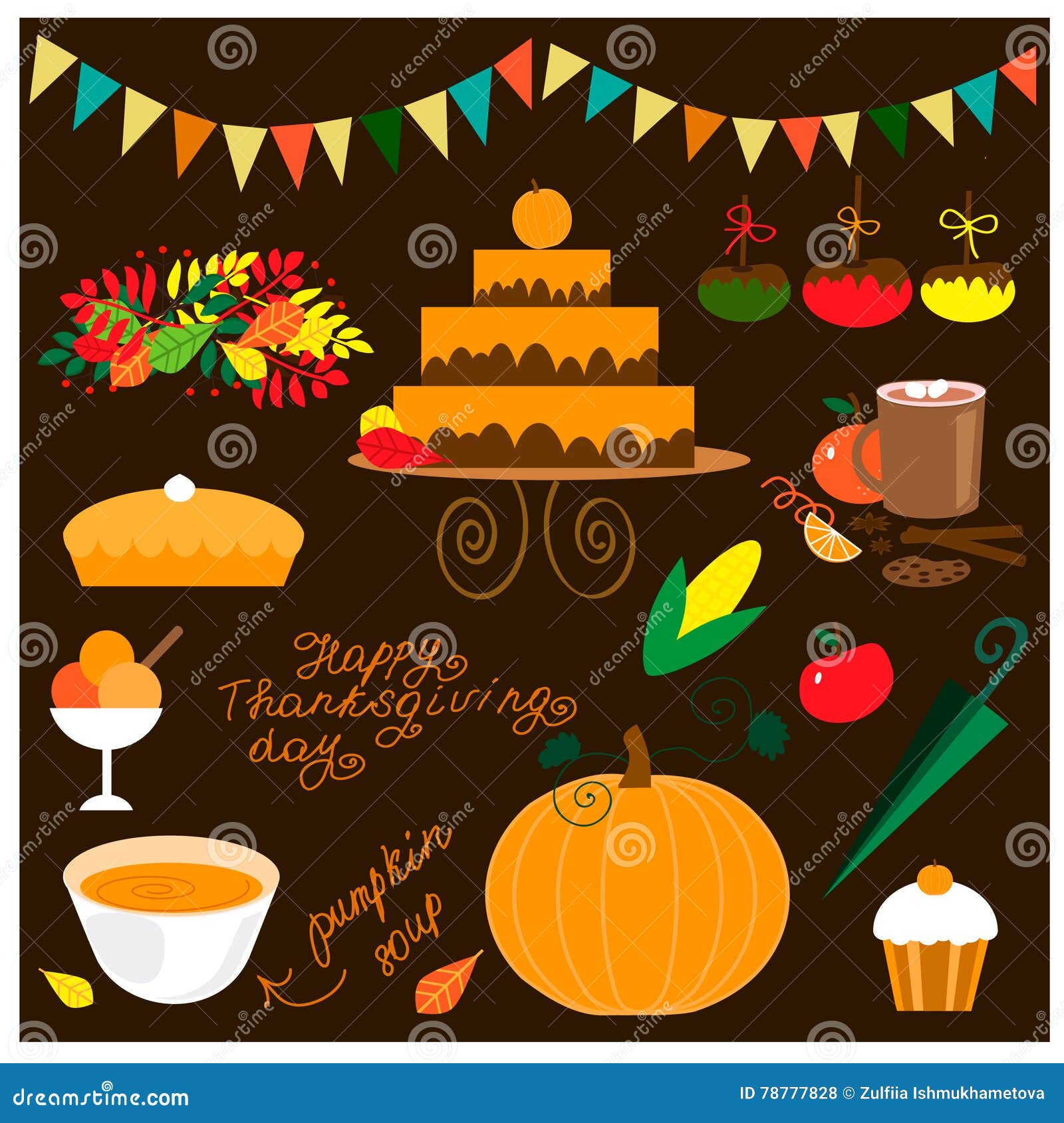 Thanksgiving Food Collection Stock Vector - Illustration of cute ...