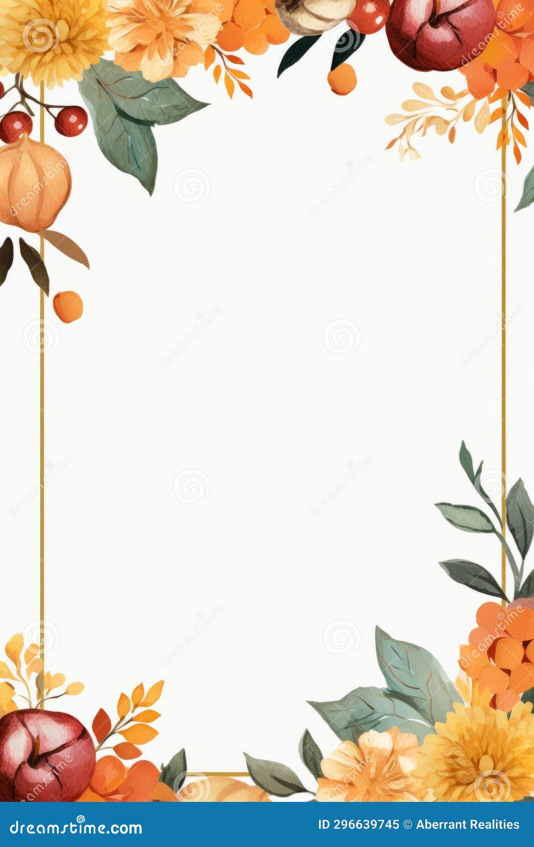 Thanksgiving Frame with Flowers and Leaves on a White Background Stock ...
