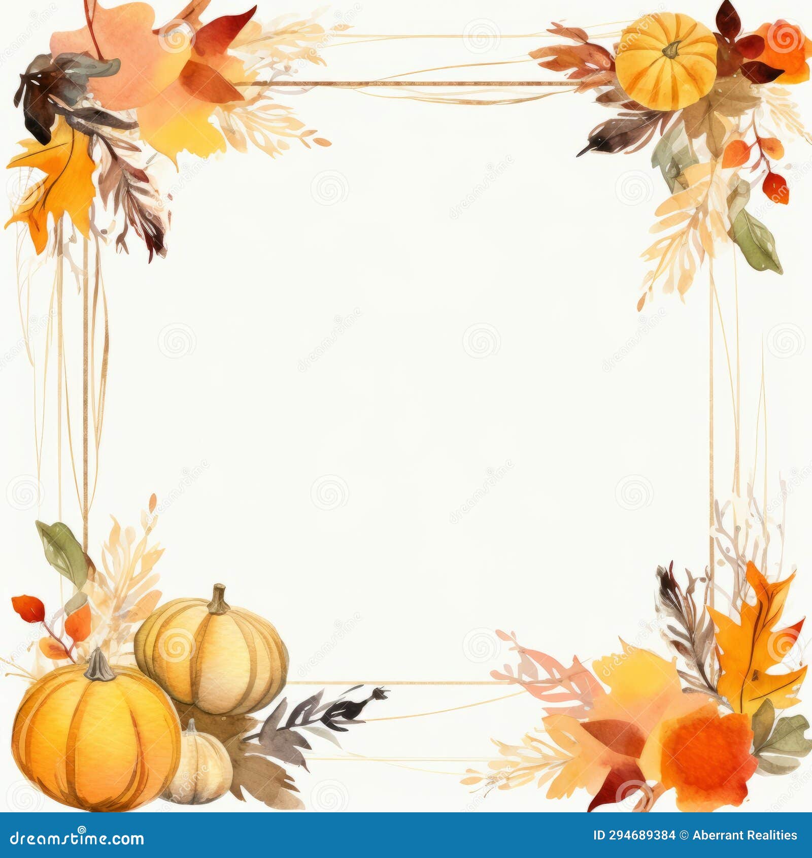 Thanksgiving Frame with Pumpkins and Leaves on a White Background Stock ...