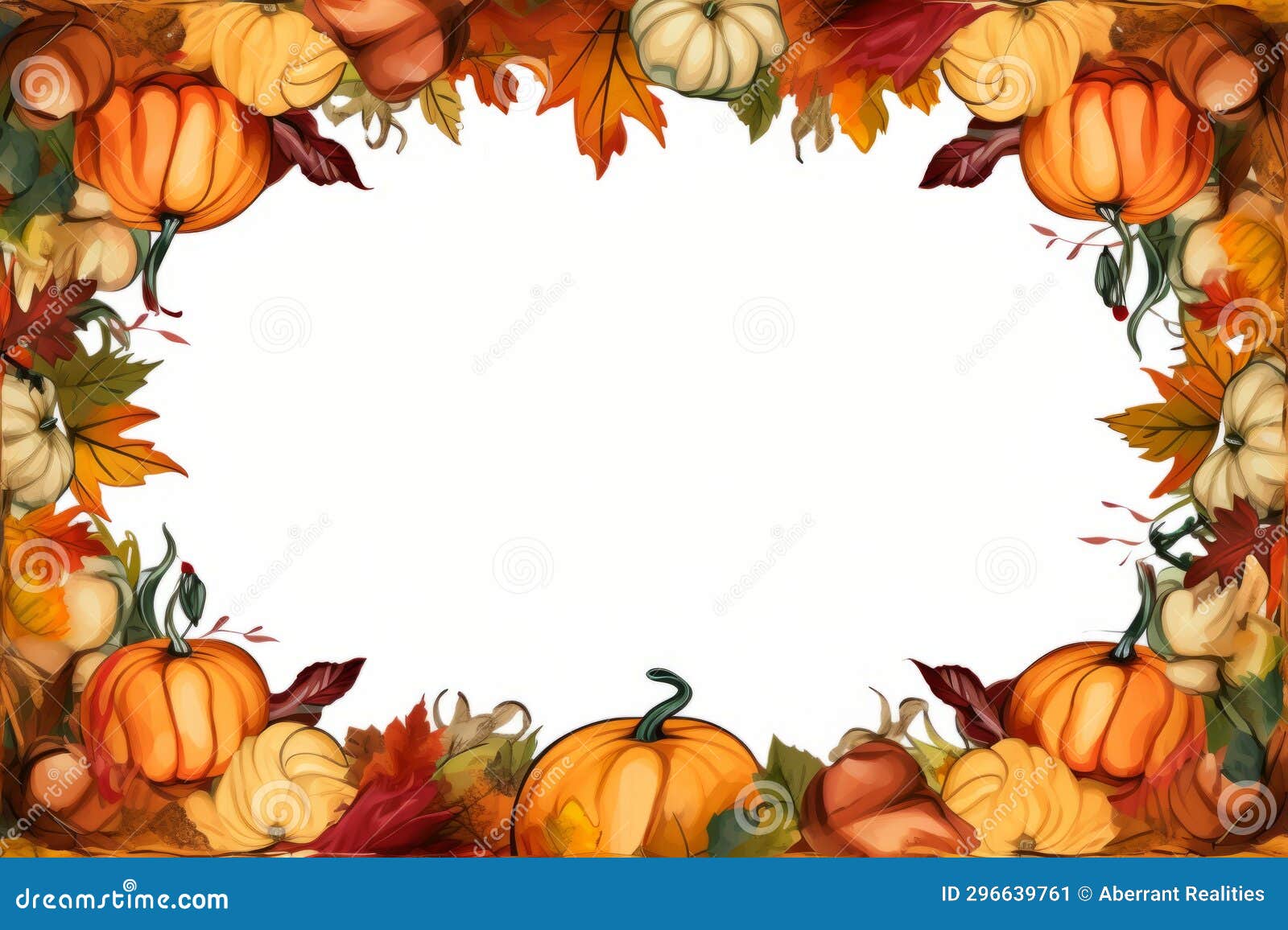 Thanksgiving Frame with Pumpkins and Leaves on a White Background Stock ...
