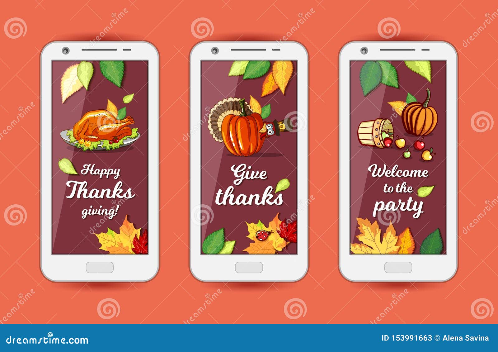 Thanksgiving Greeting Backgrounds Phones Stock Vector - Illustration of ...