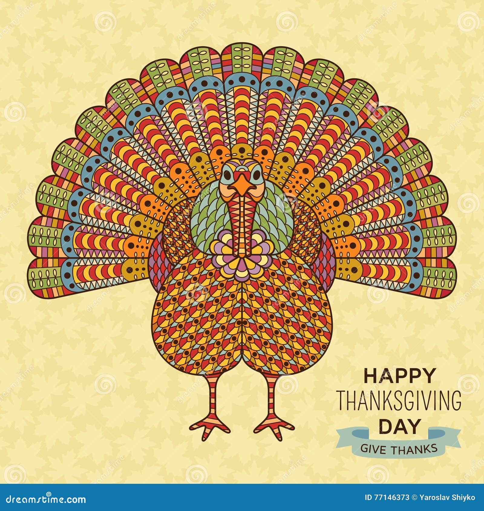 Thanksgiving Greeting Card. Creative Stylized Turkey with Ornamental ...