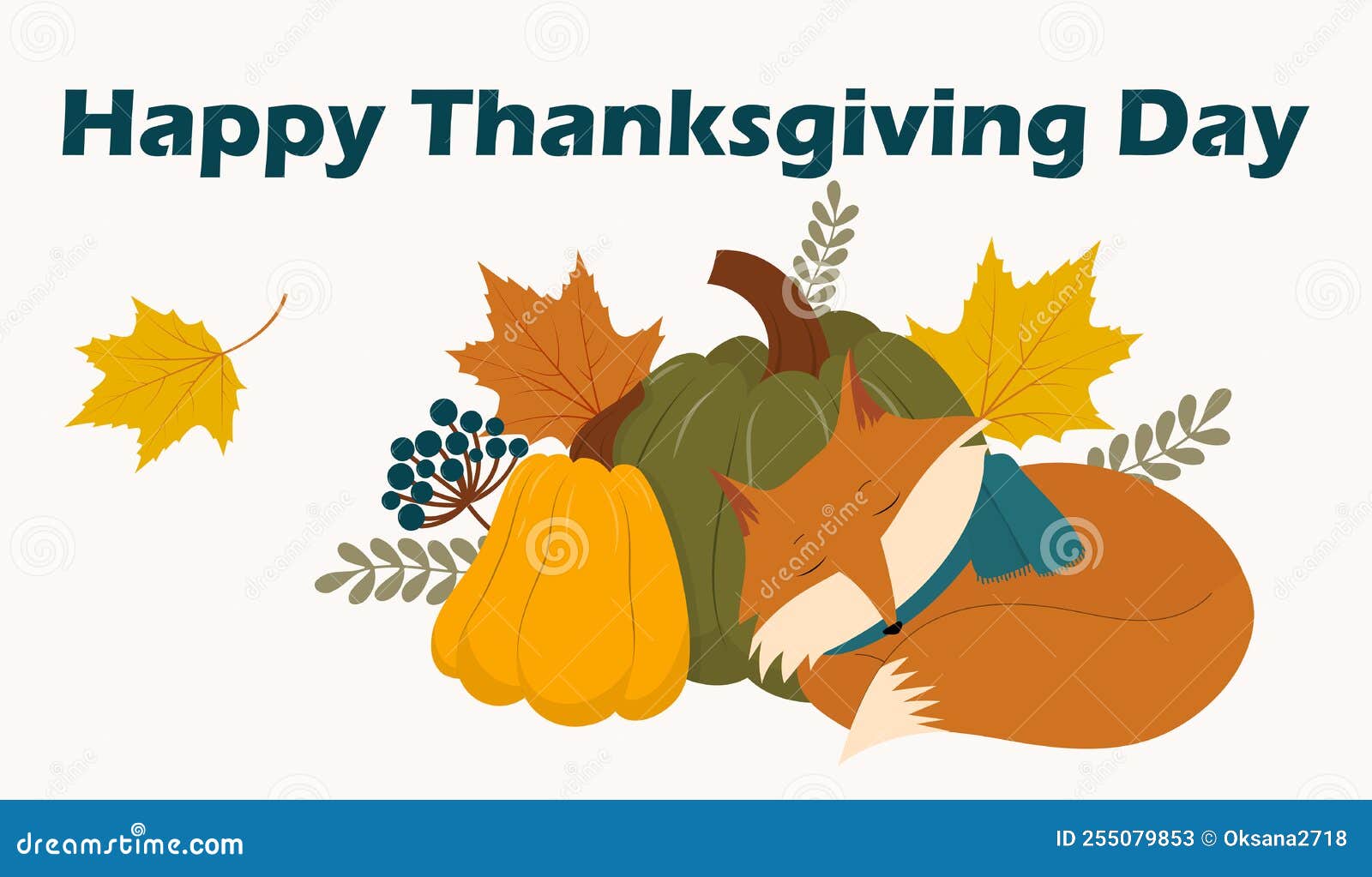 Thanksgiving Greeting Card with Fox Stock Vector - Illustration of leaf ...