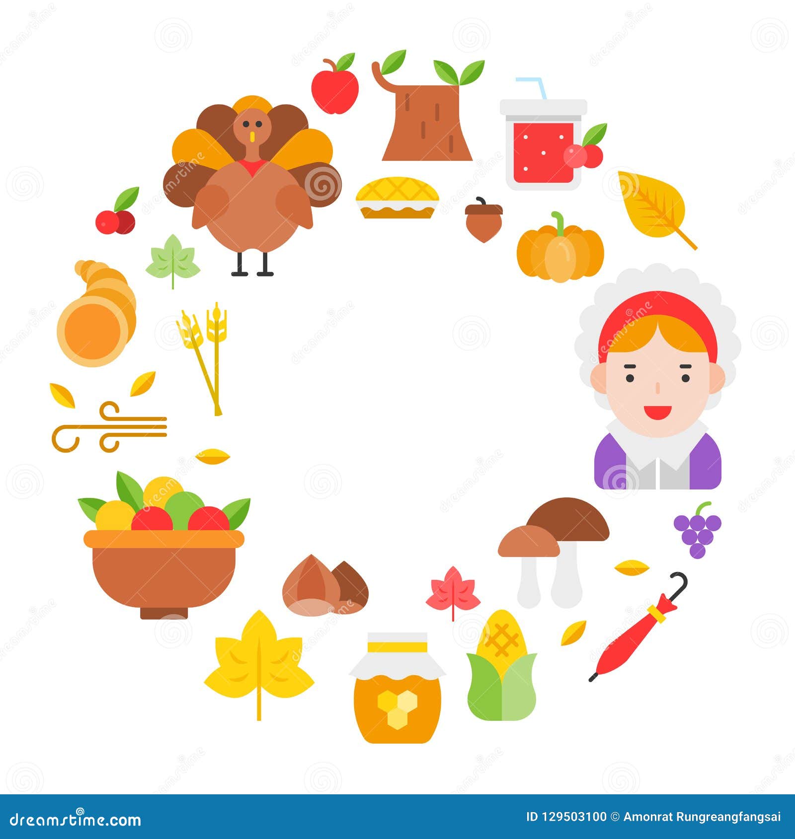 Thanksgiving Icon Arrange As Circle Frame Shape for Use As Cover Stock ...