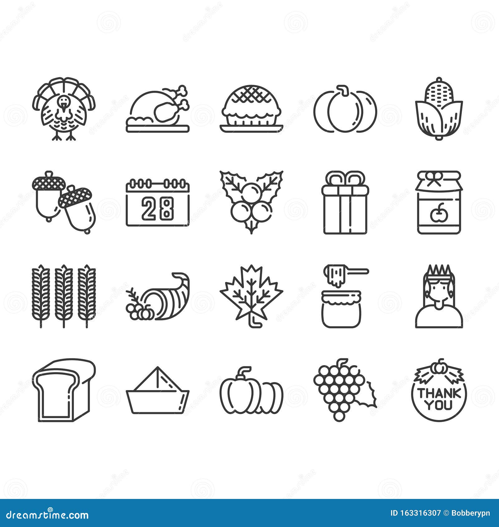 Thanksgiving Icon and Symbol Set Stock Vector - Illustration of season ...