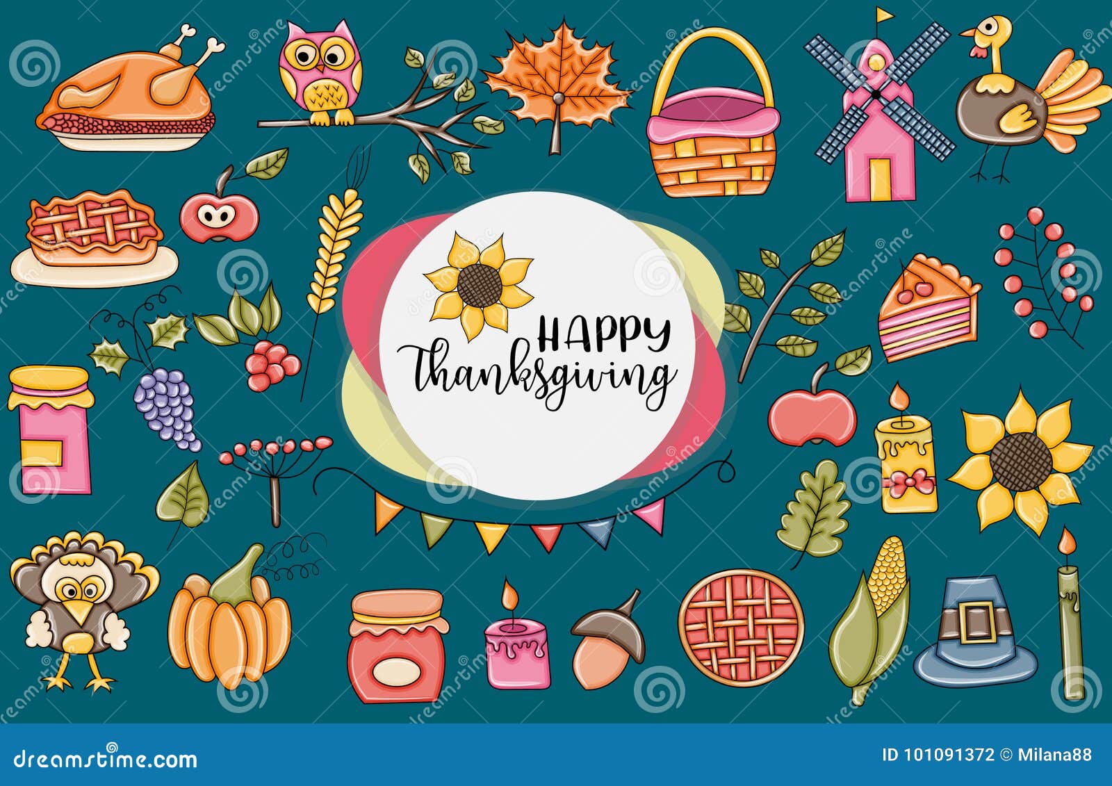 Thanksgiving Objects and Characters. Doodle Icon Stickers Stock Vector ...