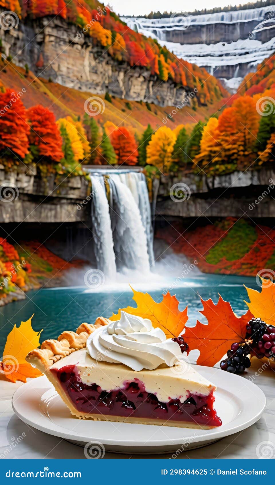 Thanksgiving Pie with a Backdrop of Cascading Waterfall. Generative AI ...